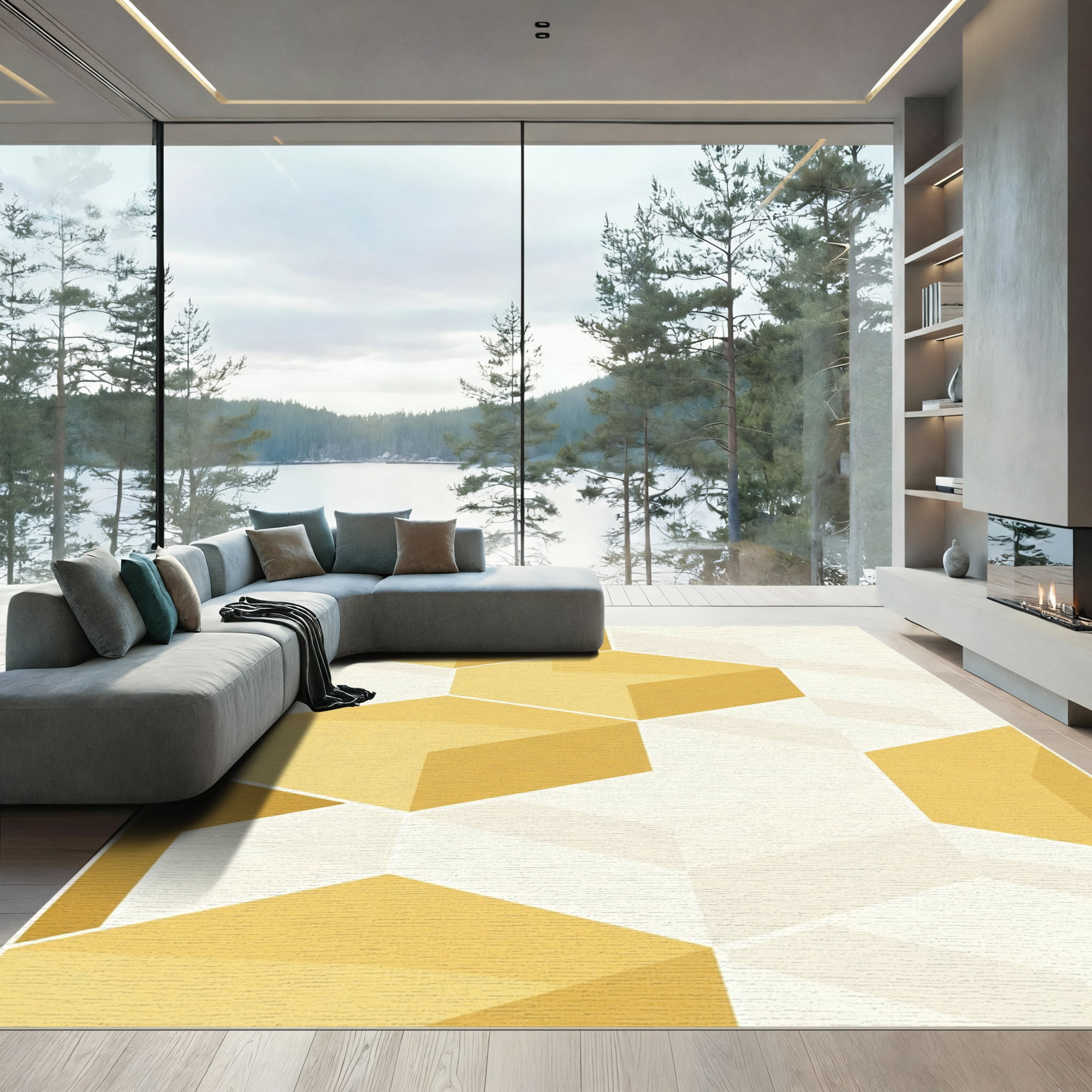 ODIKA 4'x6' Machine Washable Non-Slip Area Rug, Honeycomb Ivory ...