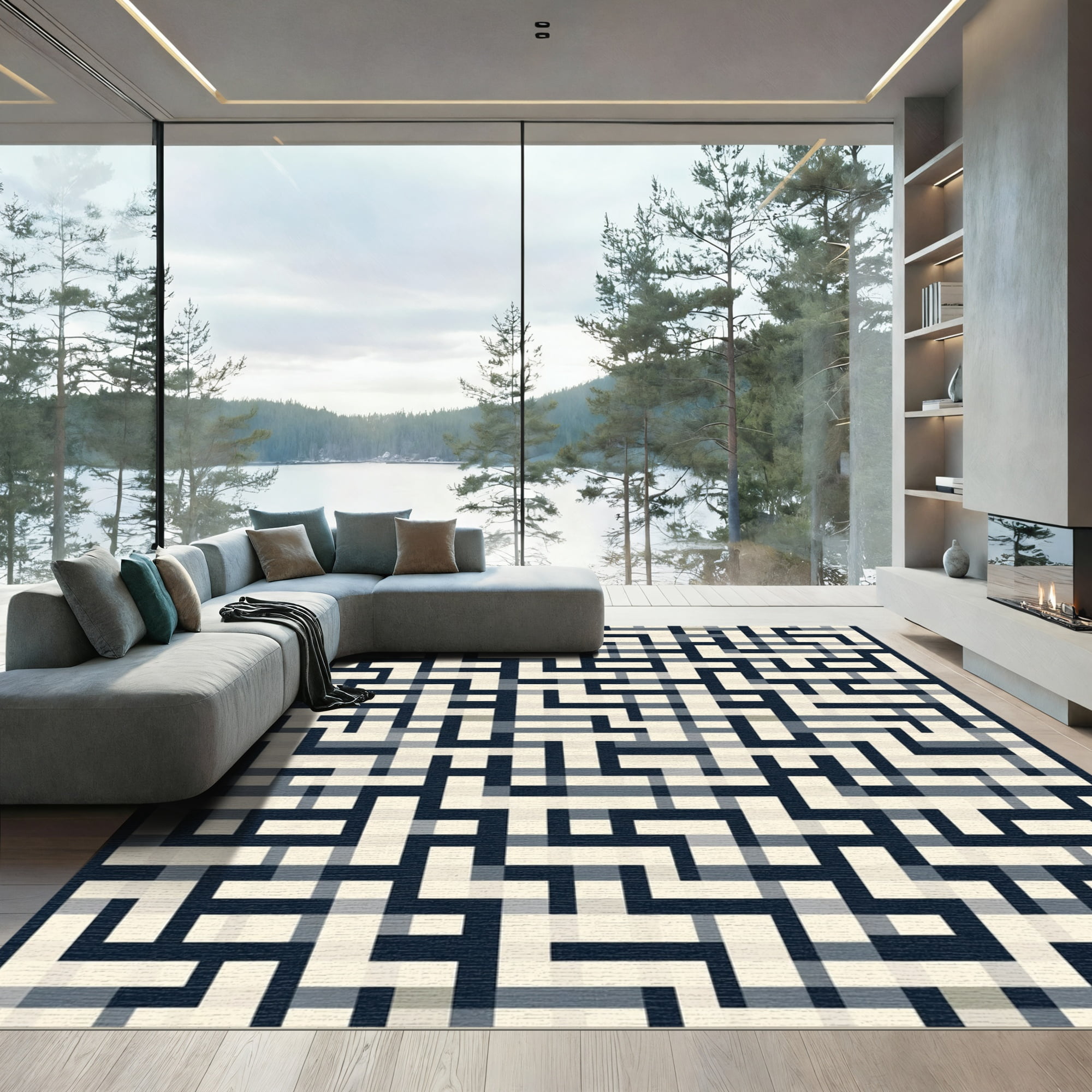 ODIKA 4'x6' Machine Washable Non-Slip Area Rug, Interlocking Trellis ...
