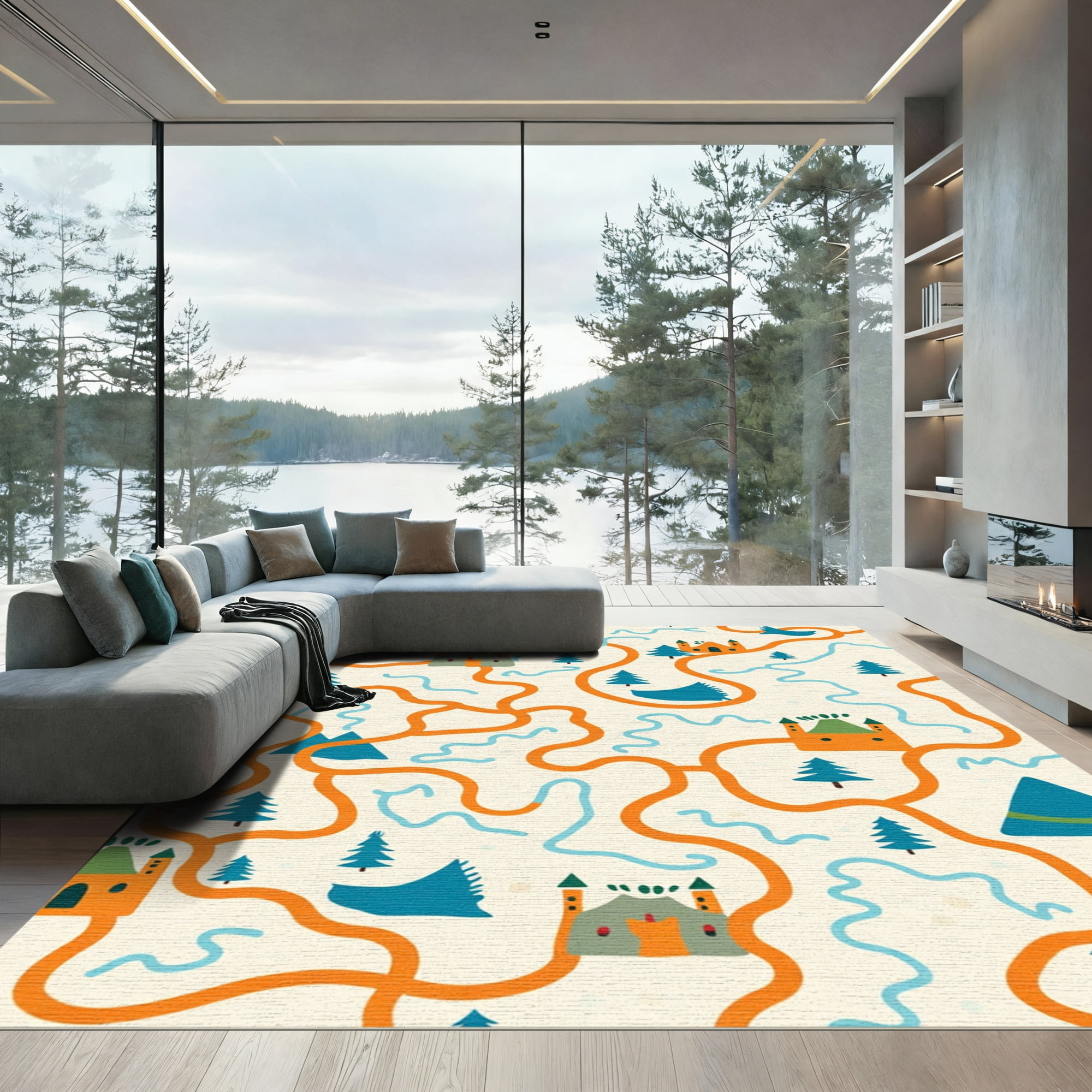ODIKA 4'x6' Machine Washable Non-Slip Area Rug, Mini World Explorer ...