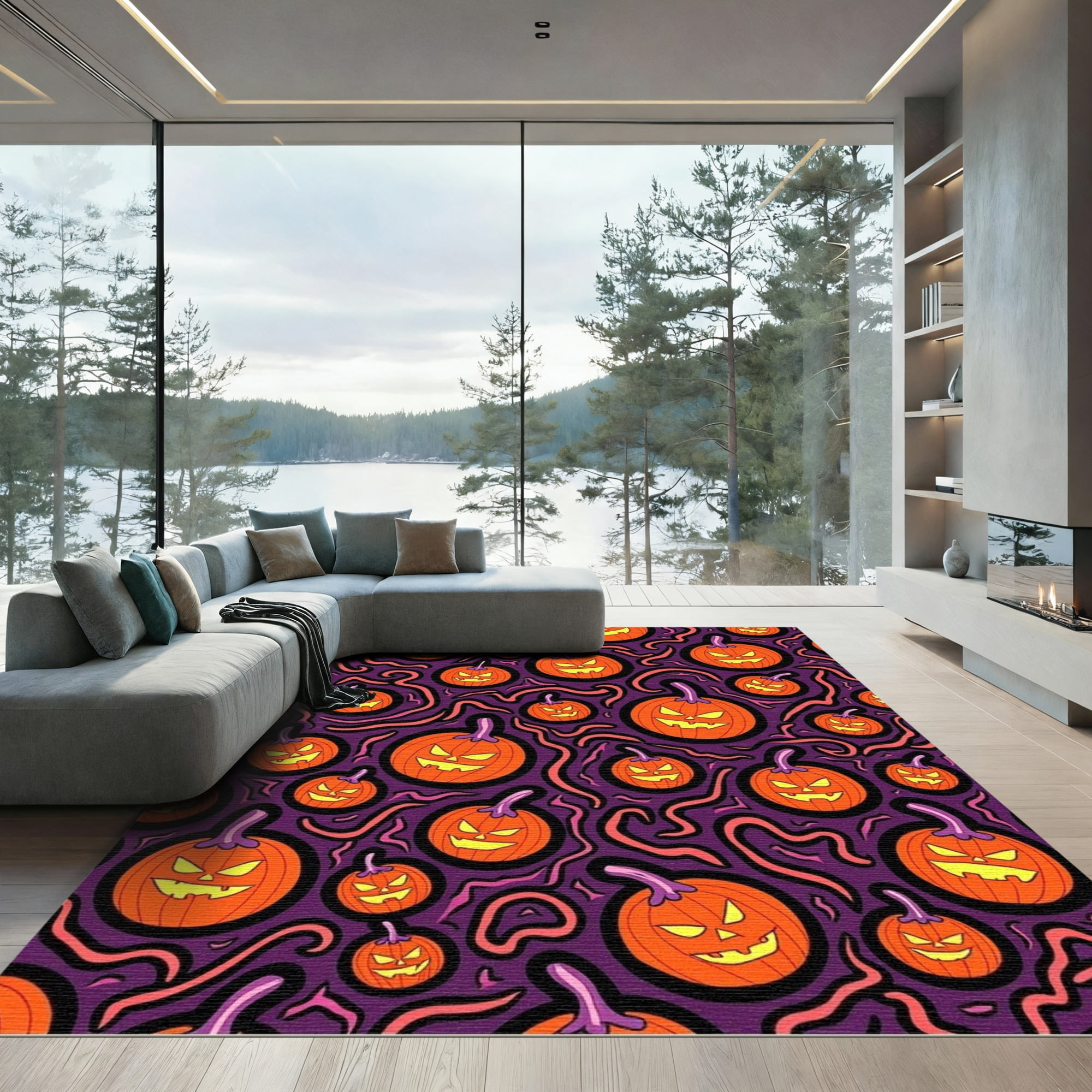 ODIKA 4'x6' Machine Washable Non-Slip Area Rug, Phantom Pumpkin Patch ...