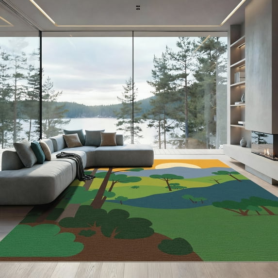 ODIKA 4'x6' Machine Washable Non-Slip Area Rug, Rustic Forest Layers ...