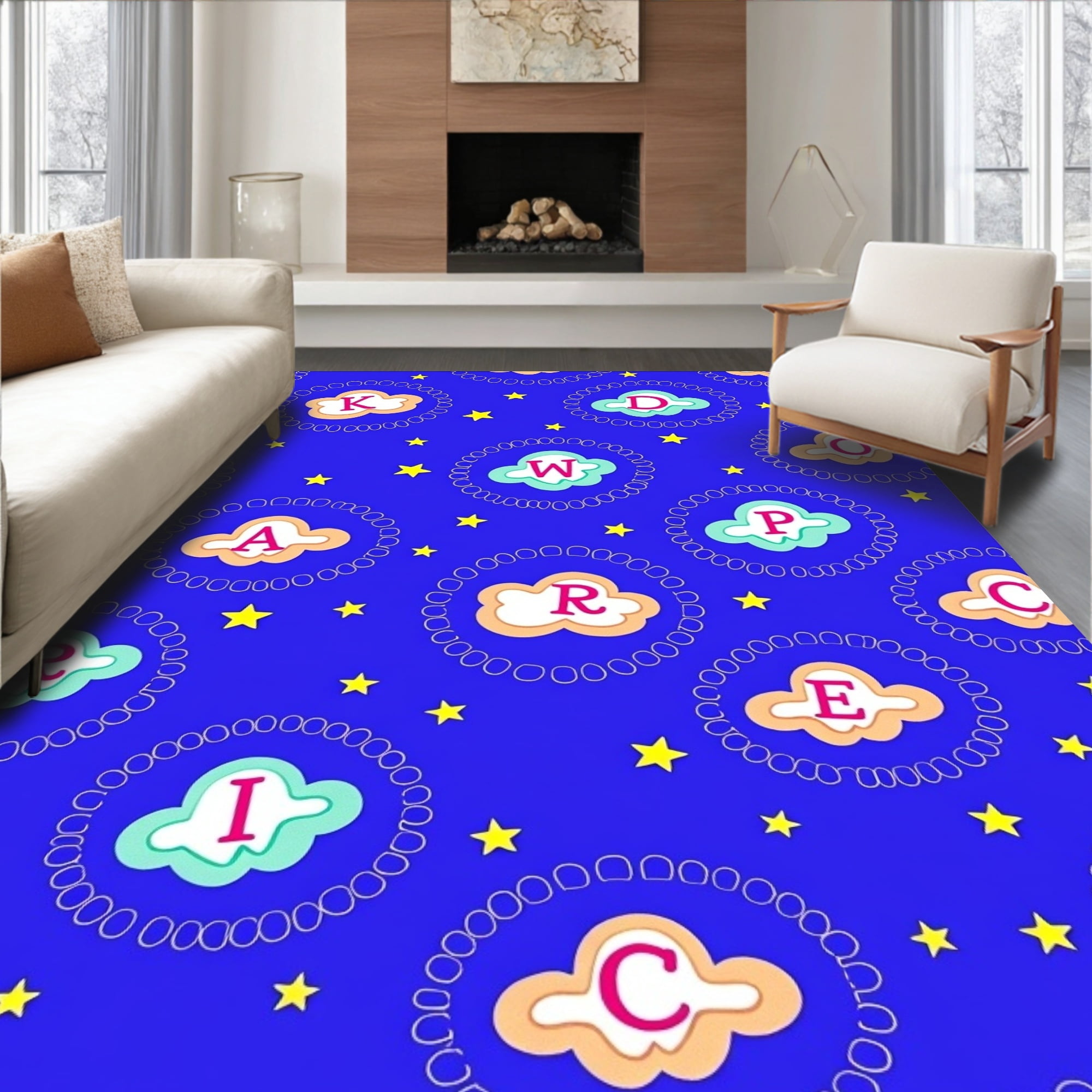 ODIKA 4'x6' Machine Washable Non-Slip Area Rug, Storybook Letters ...