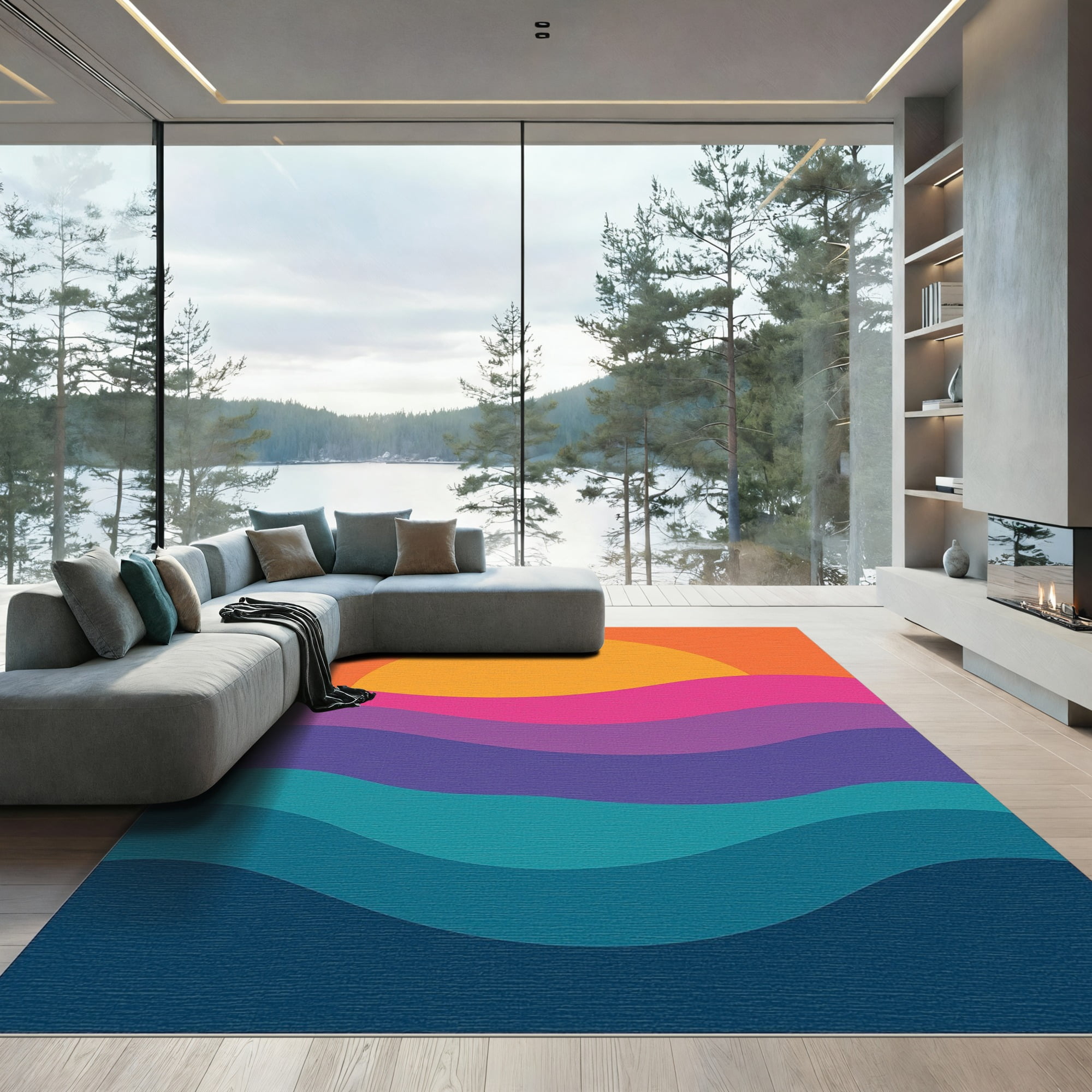 ODIKA 4'x6' Machine Washable Non-Slip Area Rug, Sunset Horizon Seascape ...