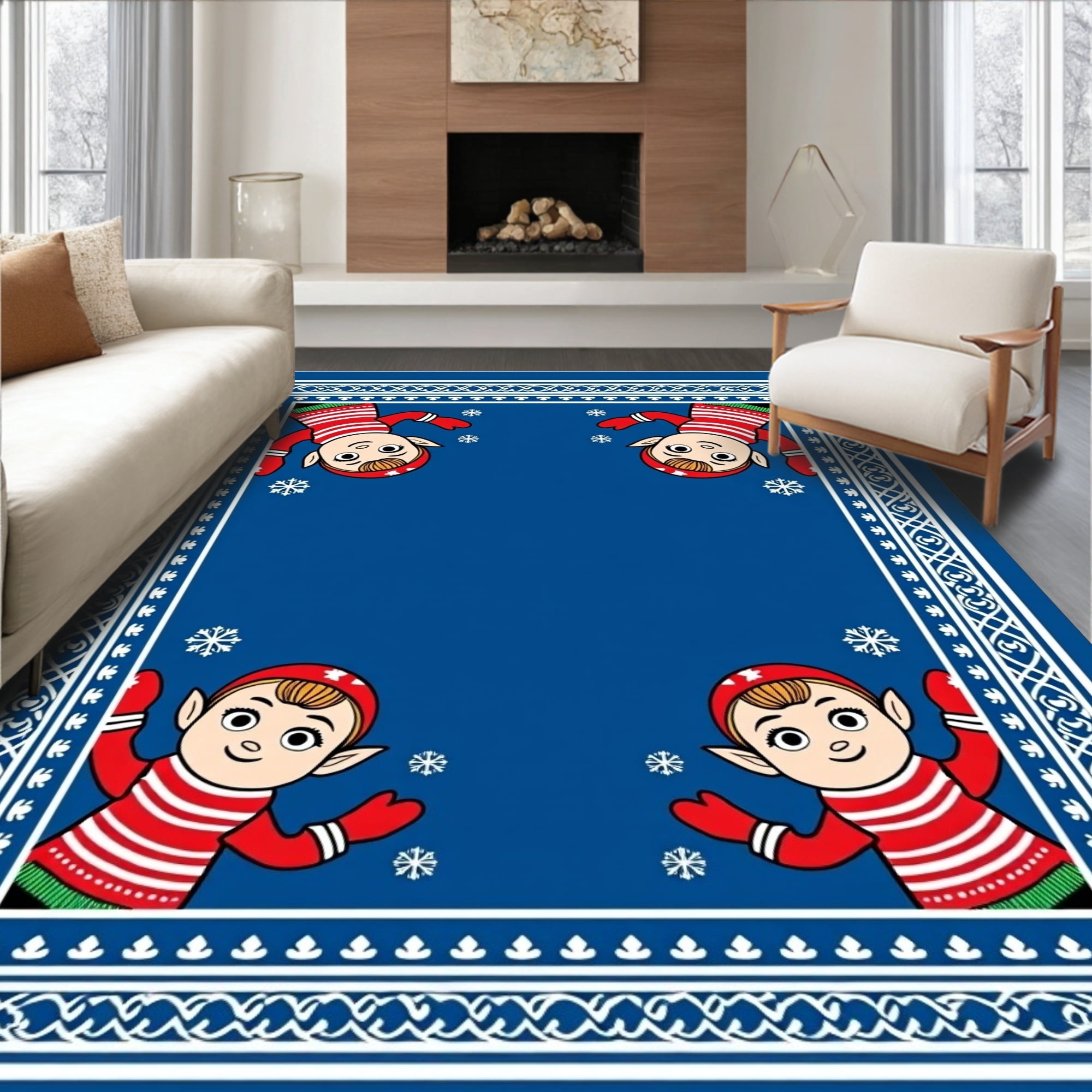 ODIKA 5' x 7' Machine Washable Non-Slip Area Rug, Christmas Elf High ...