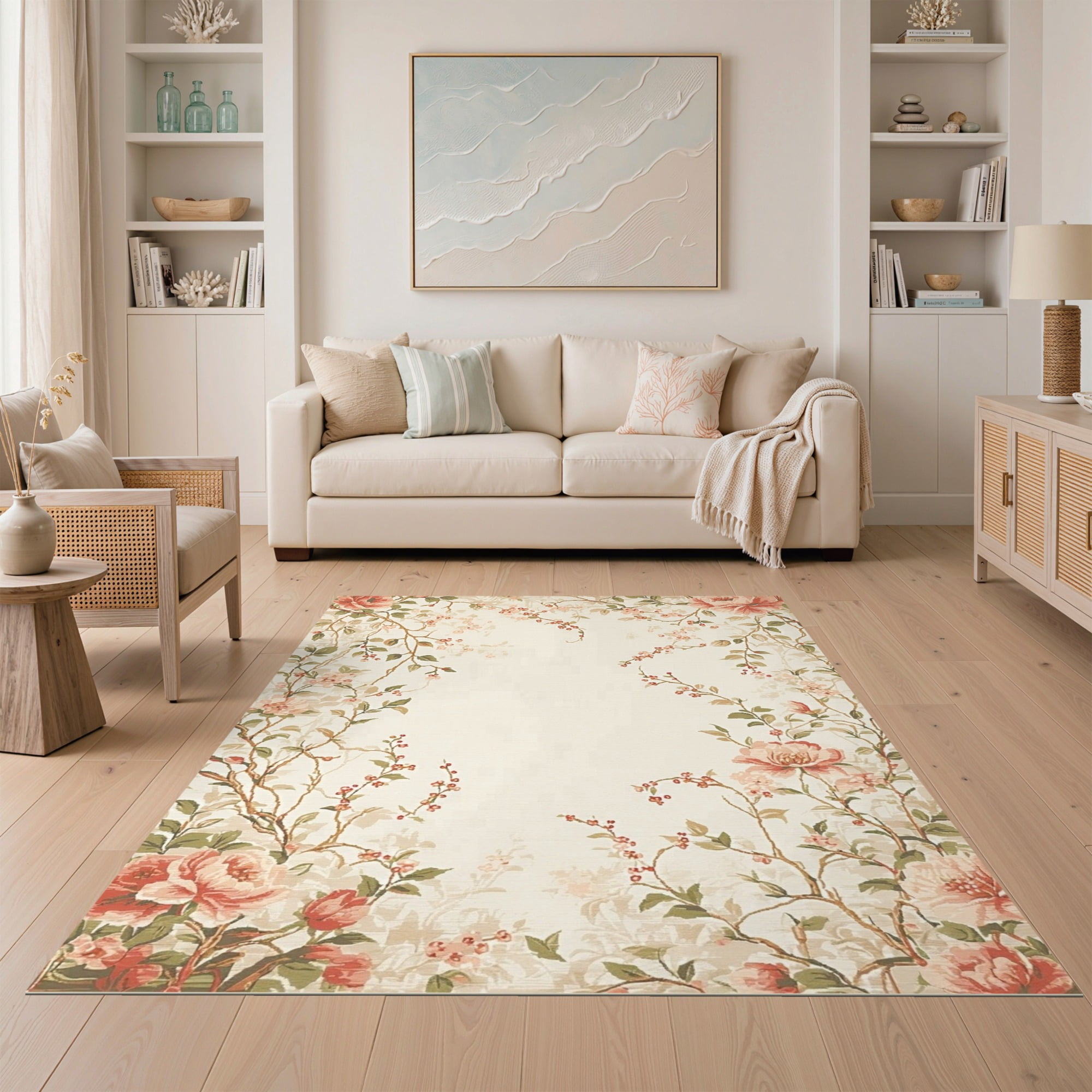 ODIKA 5'x7' Ultra-Soft Area Rug, Circular Foliage Watercolor Botanical ...