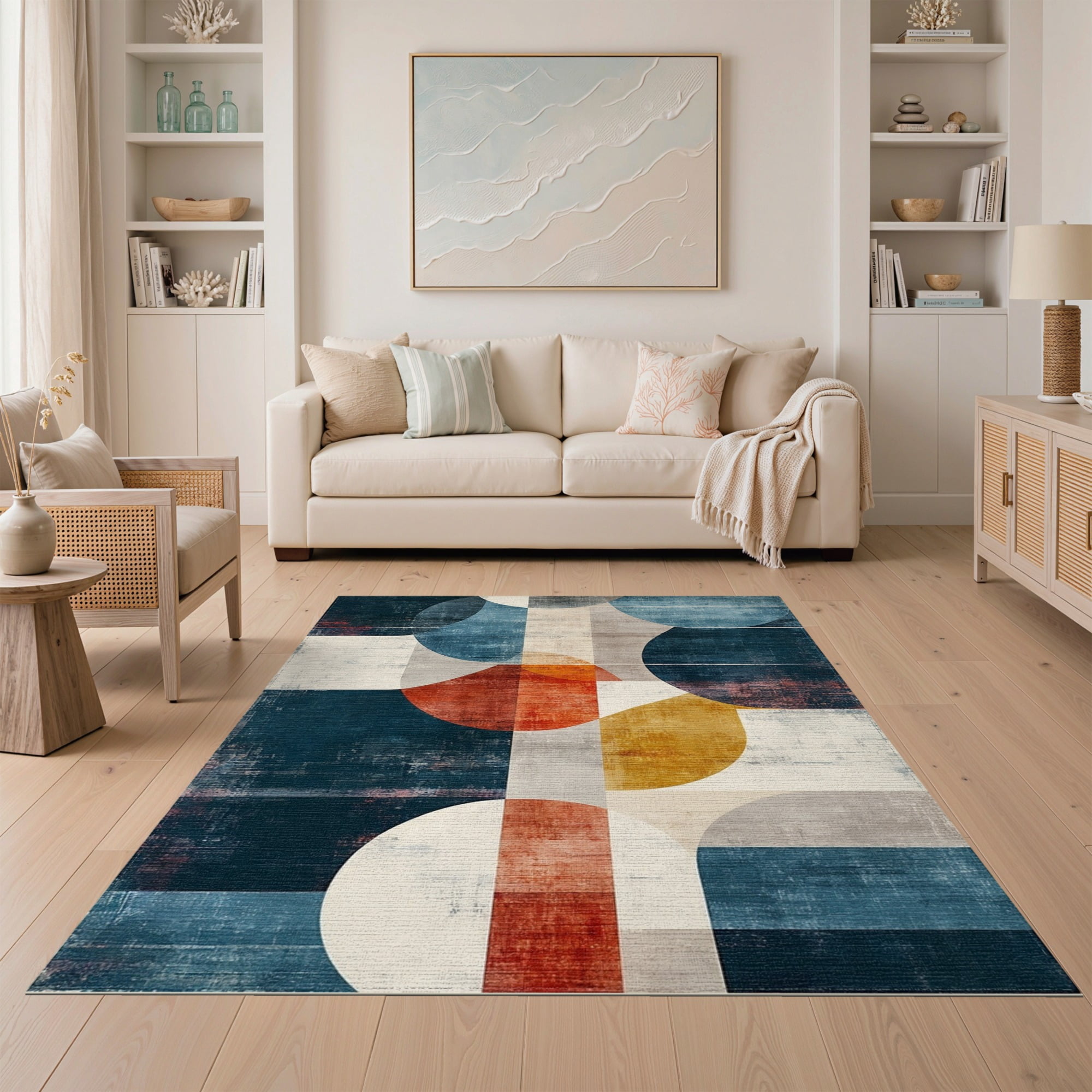 ODIKA 5'x7' Washable Area Rug Navy Absract Distressed Abstract ...