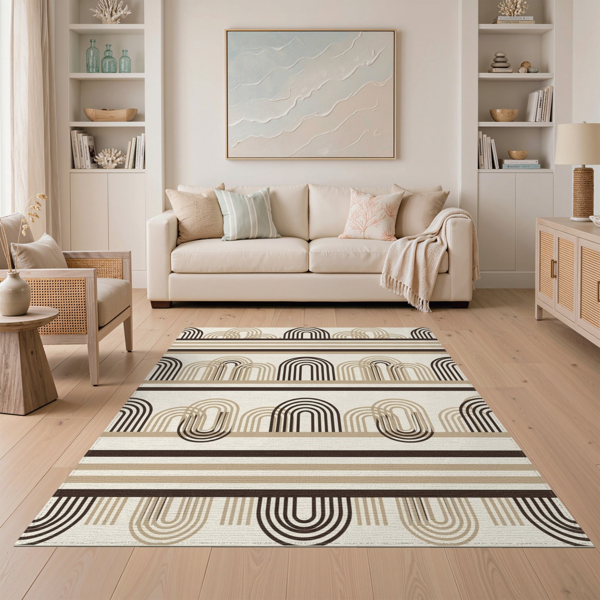ODIKA 5'x7' Washable Area Rug Textured Band Print Asymmetric Espresso ...