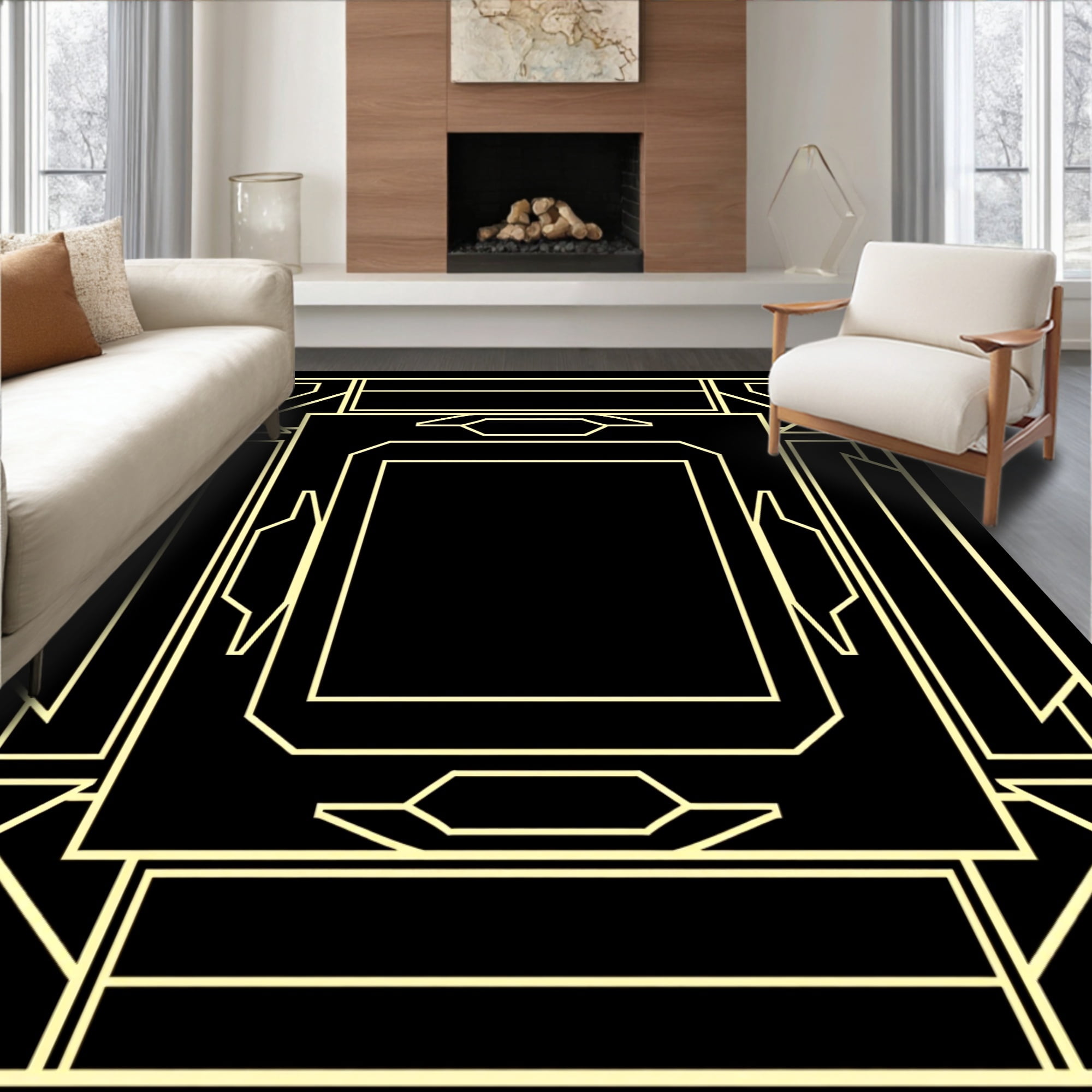 ODIKA 5x7 Machine Washable Non-Slip Area Rug, Art Maze Design Featuring ...