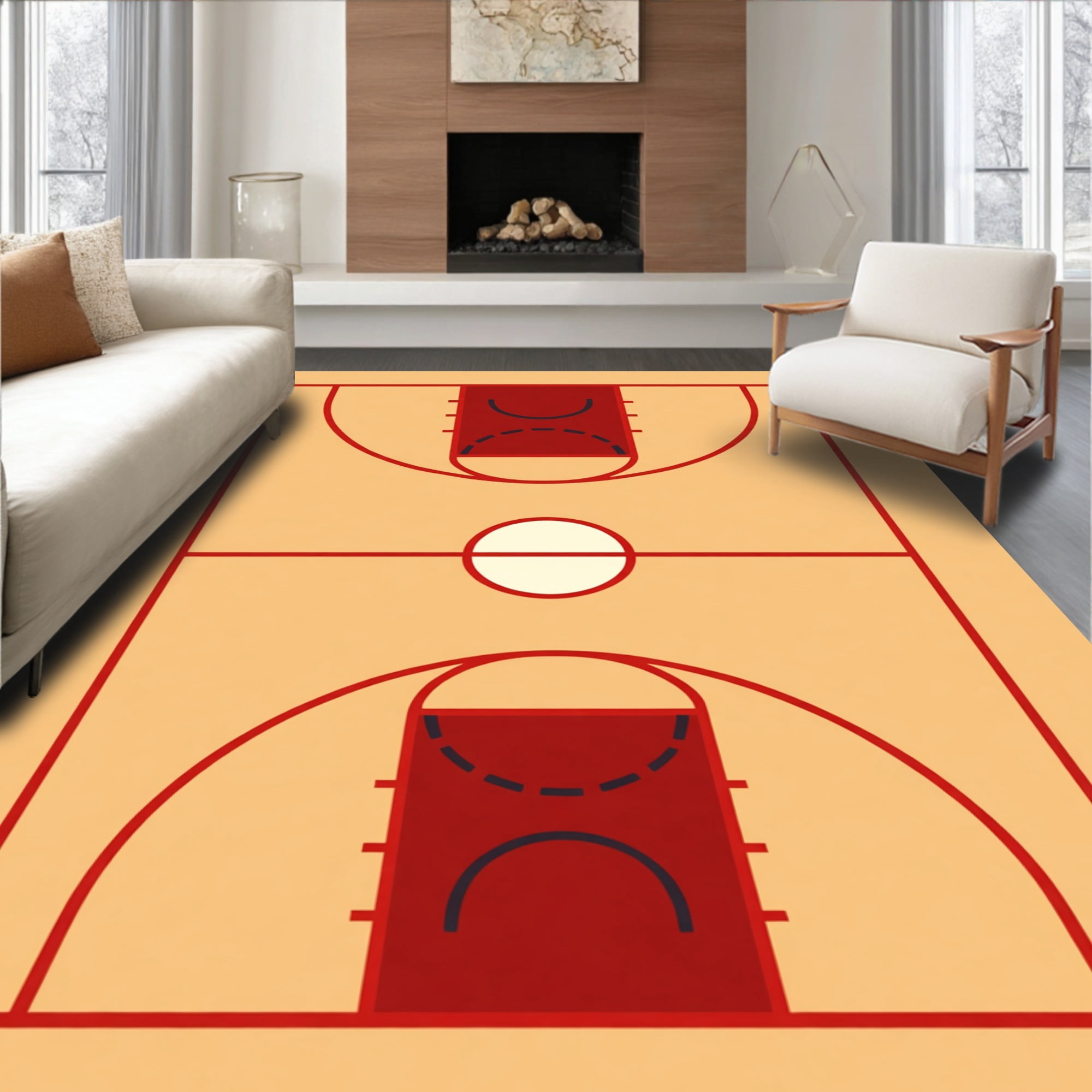 ODIKA 5'x7' Machine Washable Non-Slip Area Rug, Basketball Court Wood ...