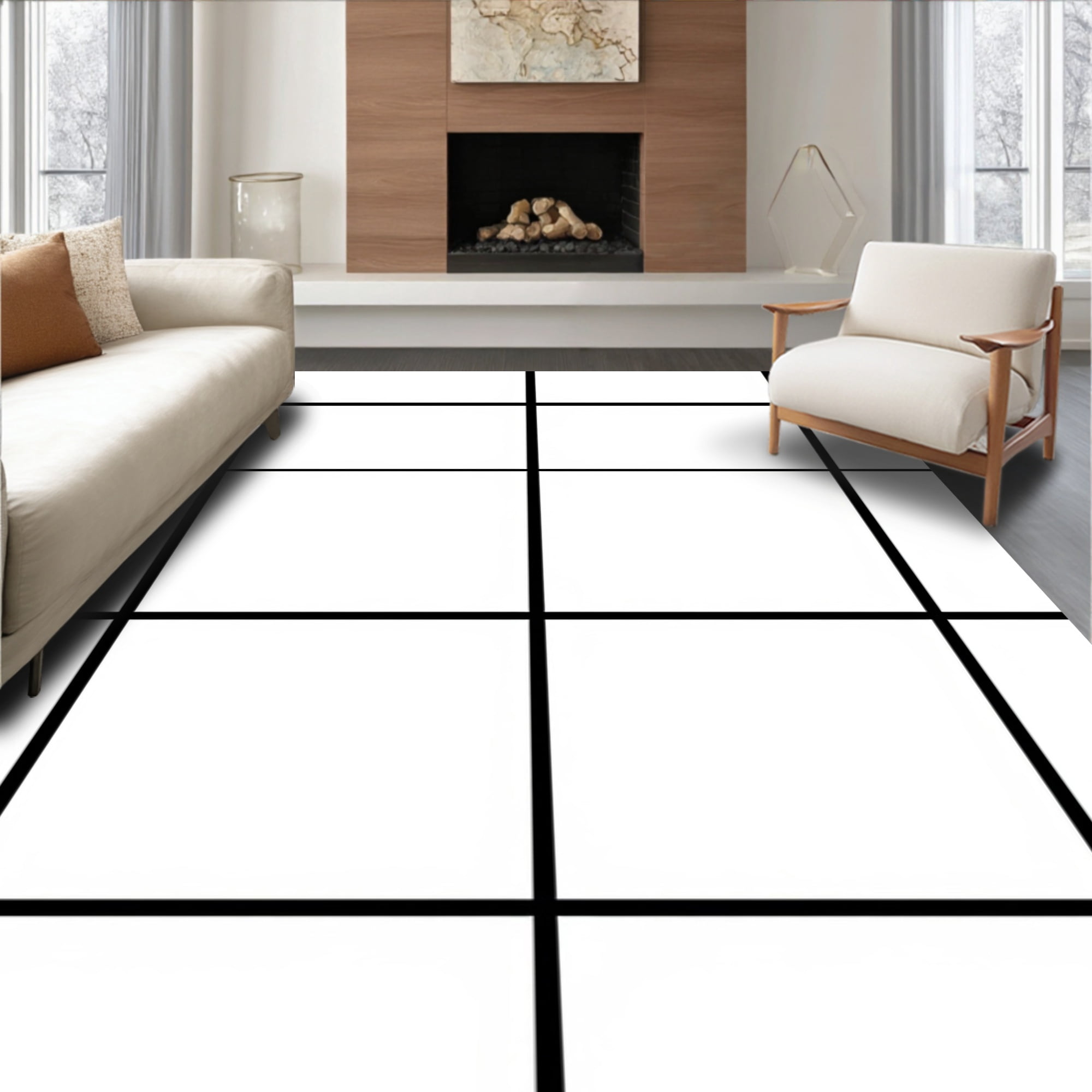 ODIKA 5'x7' Machine Washable Non-Slip Area Rug, Classic Windowpane ...