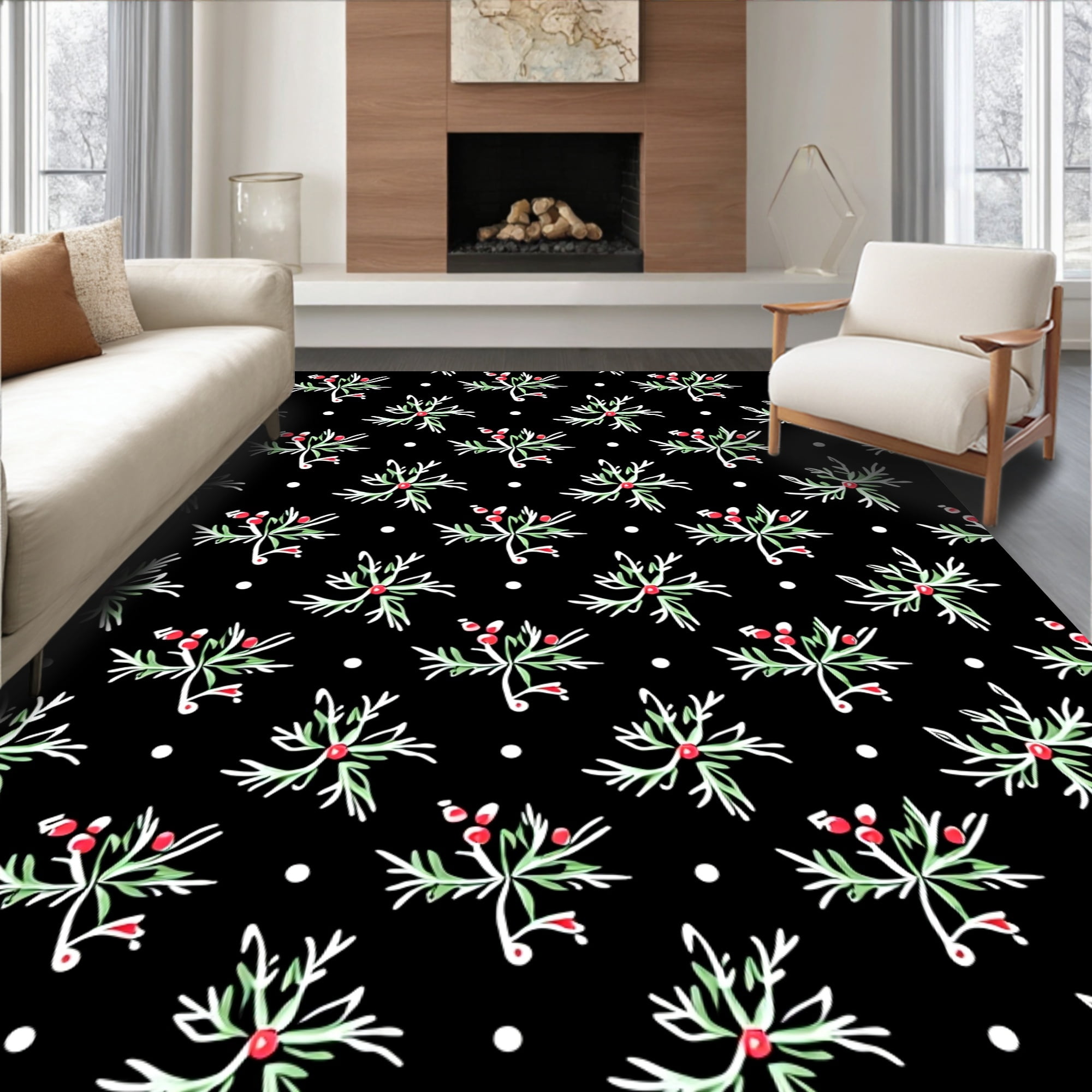 ODIKA 5x7 Machine Washable Non-Slip Area Rug, Holly Pine Festive ...