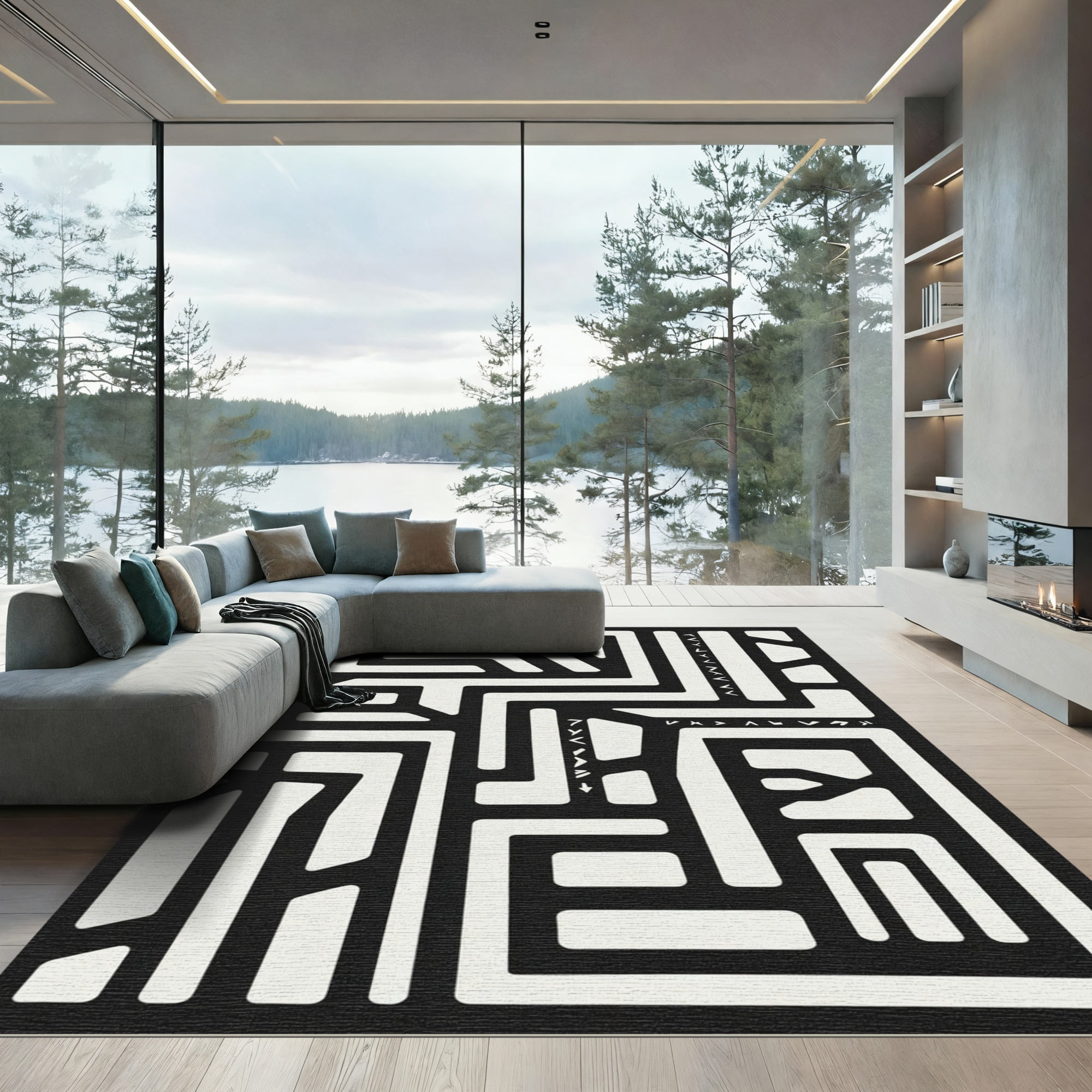 ODIKA 5'x7' Machine Washable Non-Slip Area Rug, Maze Design with ...