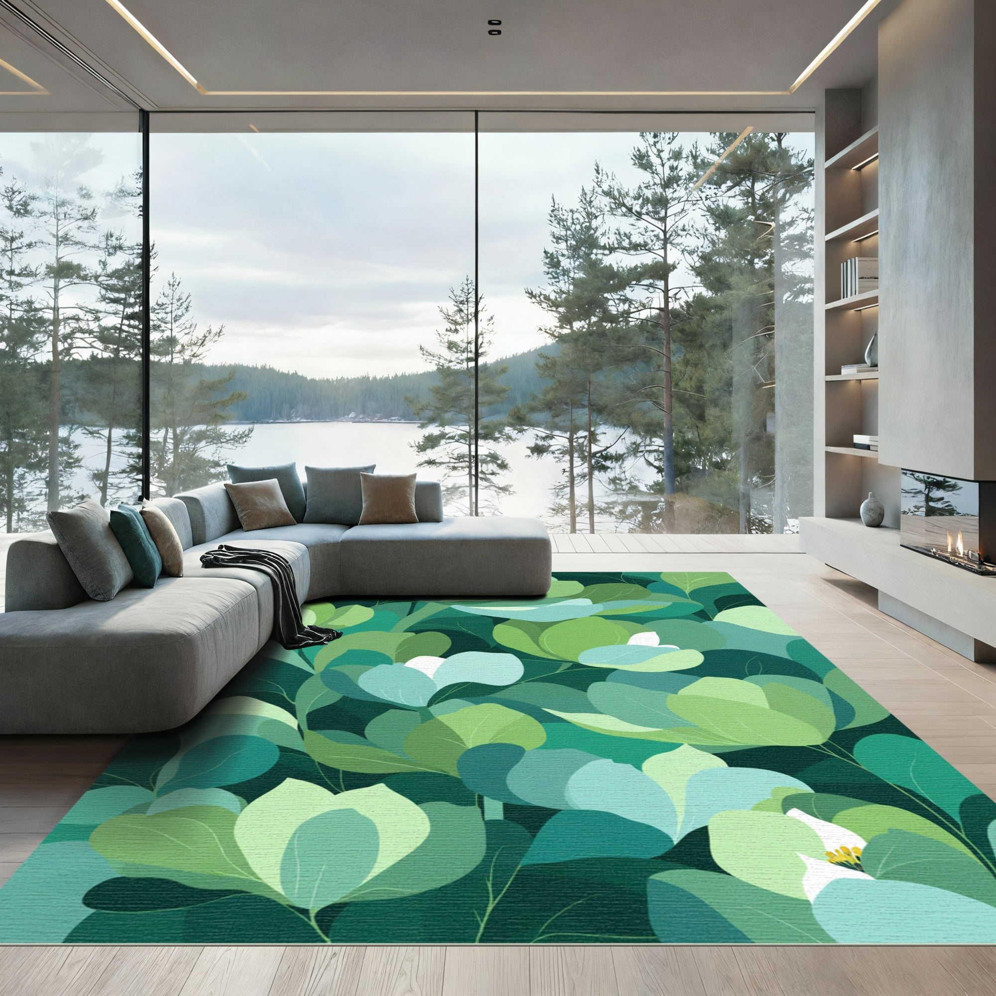 ODIKA 5'x7' Machine Washable Non-Slip Area Rug, Modern Green High ...