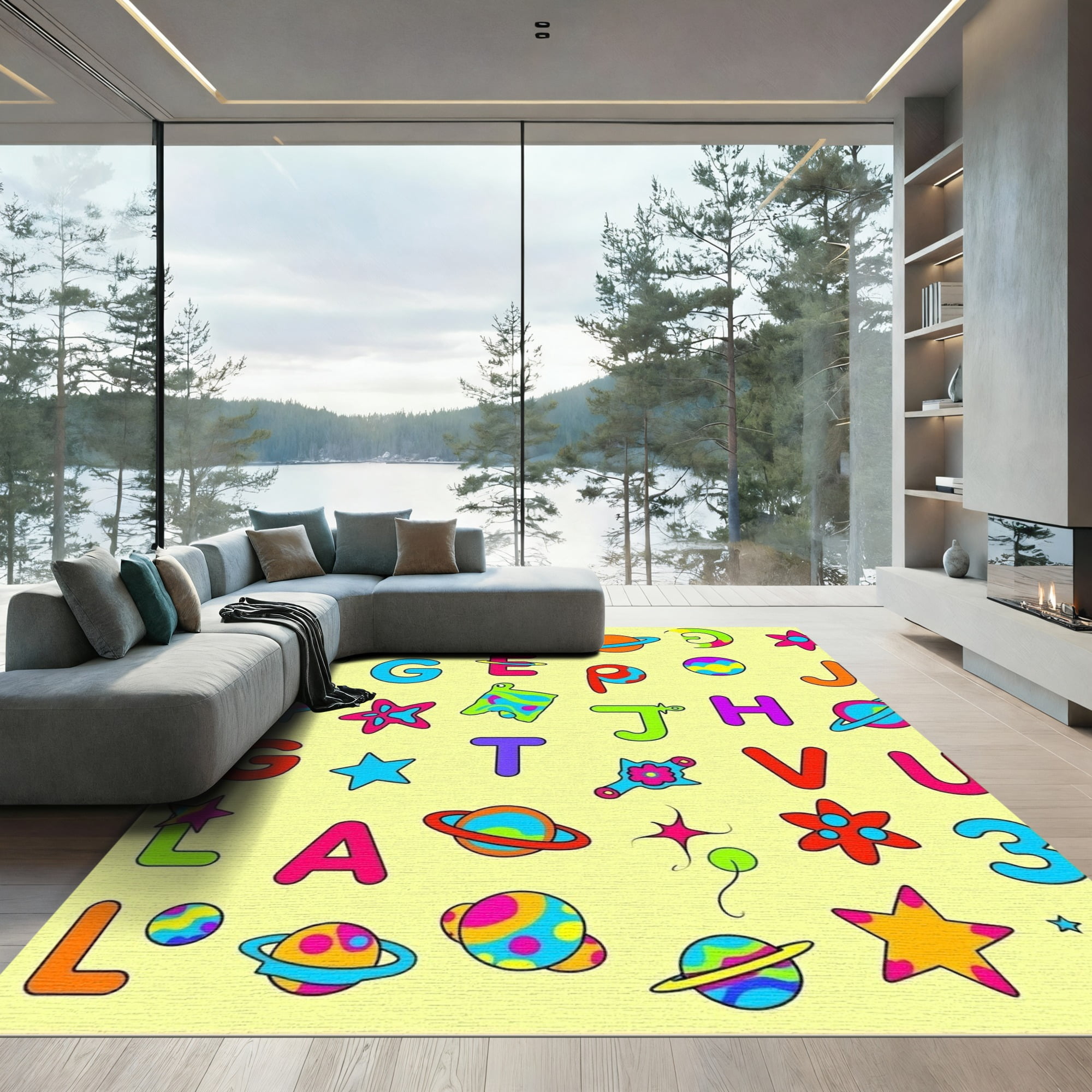 ODIKA 5'x7' Machine Washable Non-Slip Area Rug, Phonics Teaching with ...