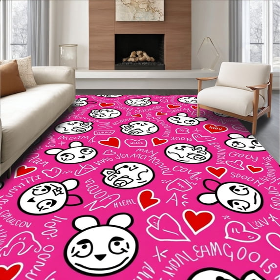 ODIKA 5'x7' Machine Washable Non-Slip Area Rug, Playful Mouse Face with ...