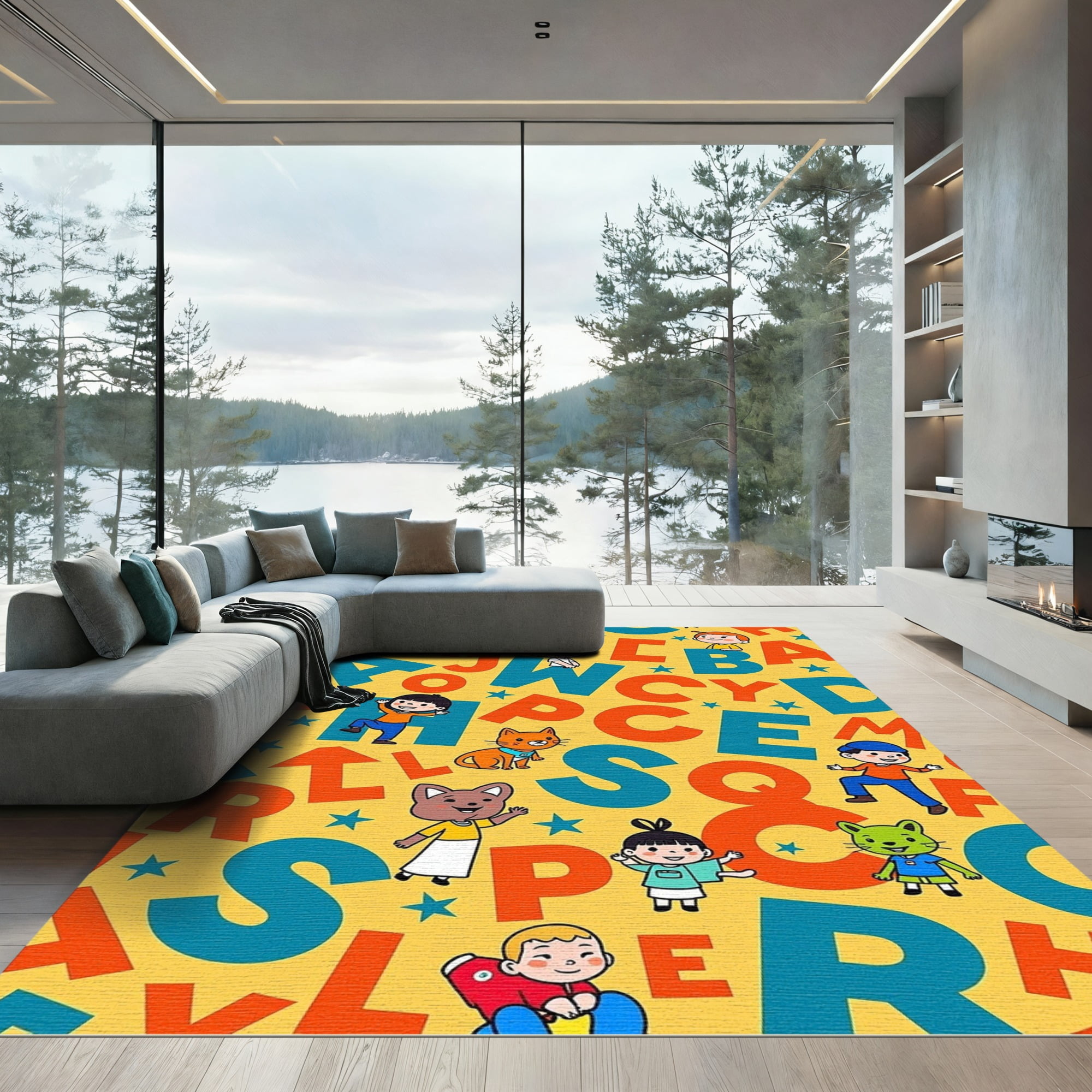 ODIKA 5x7 Machine Washable Non-Slip Area Rug, Storybook Letterland ...