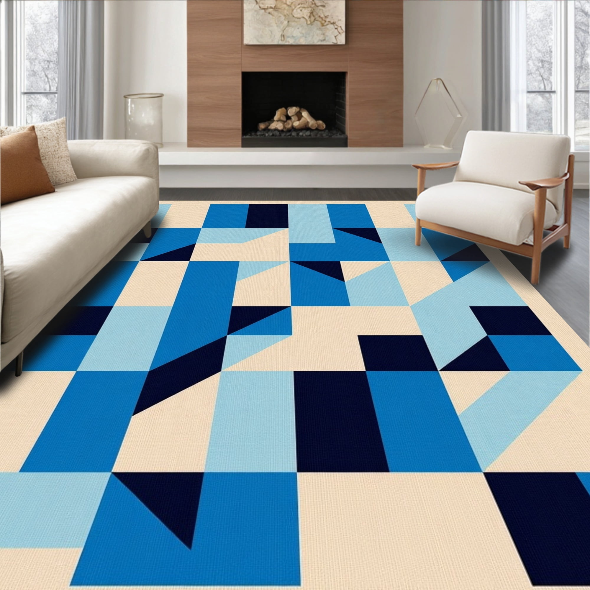 ODIKA 6' x 9' Machine Washable Non-Slip Area Rug, Geometric Triangle ...