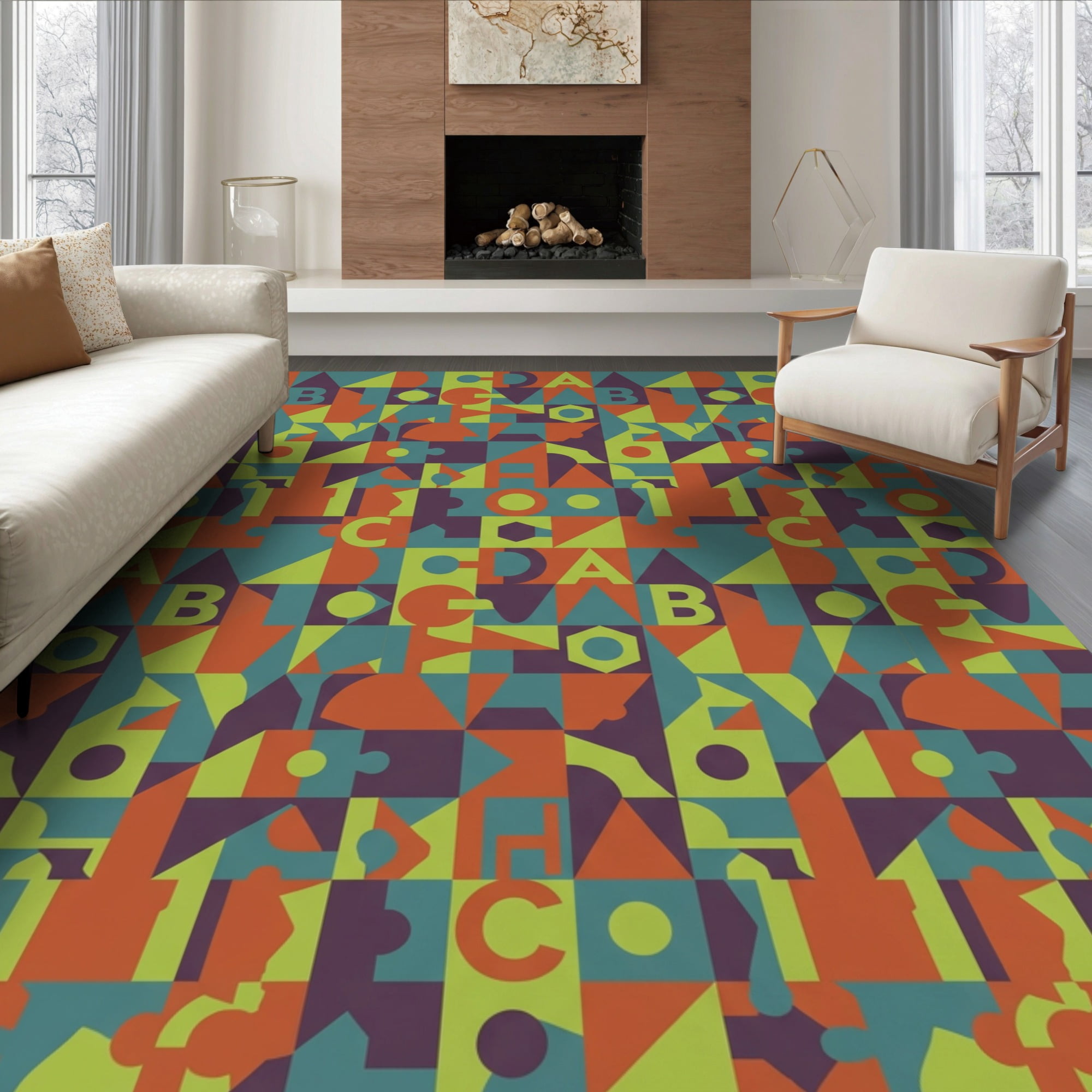ODIKA 6'x9' Ultra-Soft Area Rug, Circle Layout Letters Shapes Classroom ...