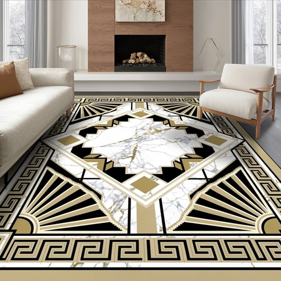 ODIKA 6'x9' Ultra-Soft Area Rug, Greek Stepped Key Motifs Symmetrical ...