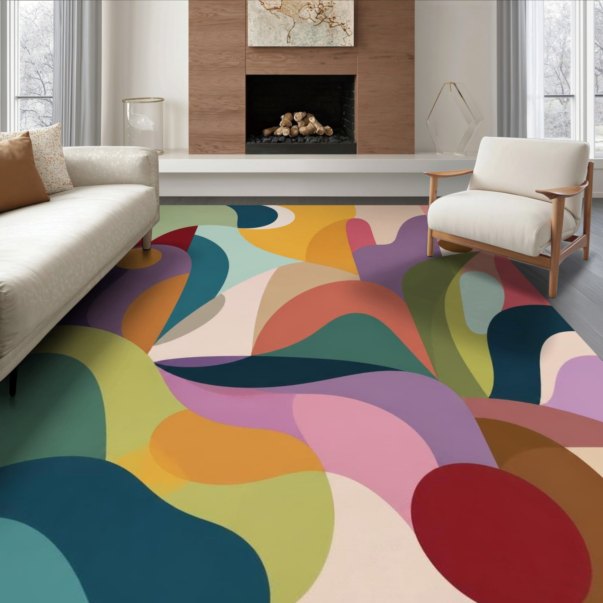 ODIKA 6'x9' Ultra-Soft Area Rug, Multicolor Abstract Geometric Art ...