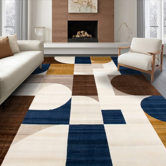 ODIKA 6'x9' Ultra-Soft Area Rug, Round Dining Abstract Interlocking ...