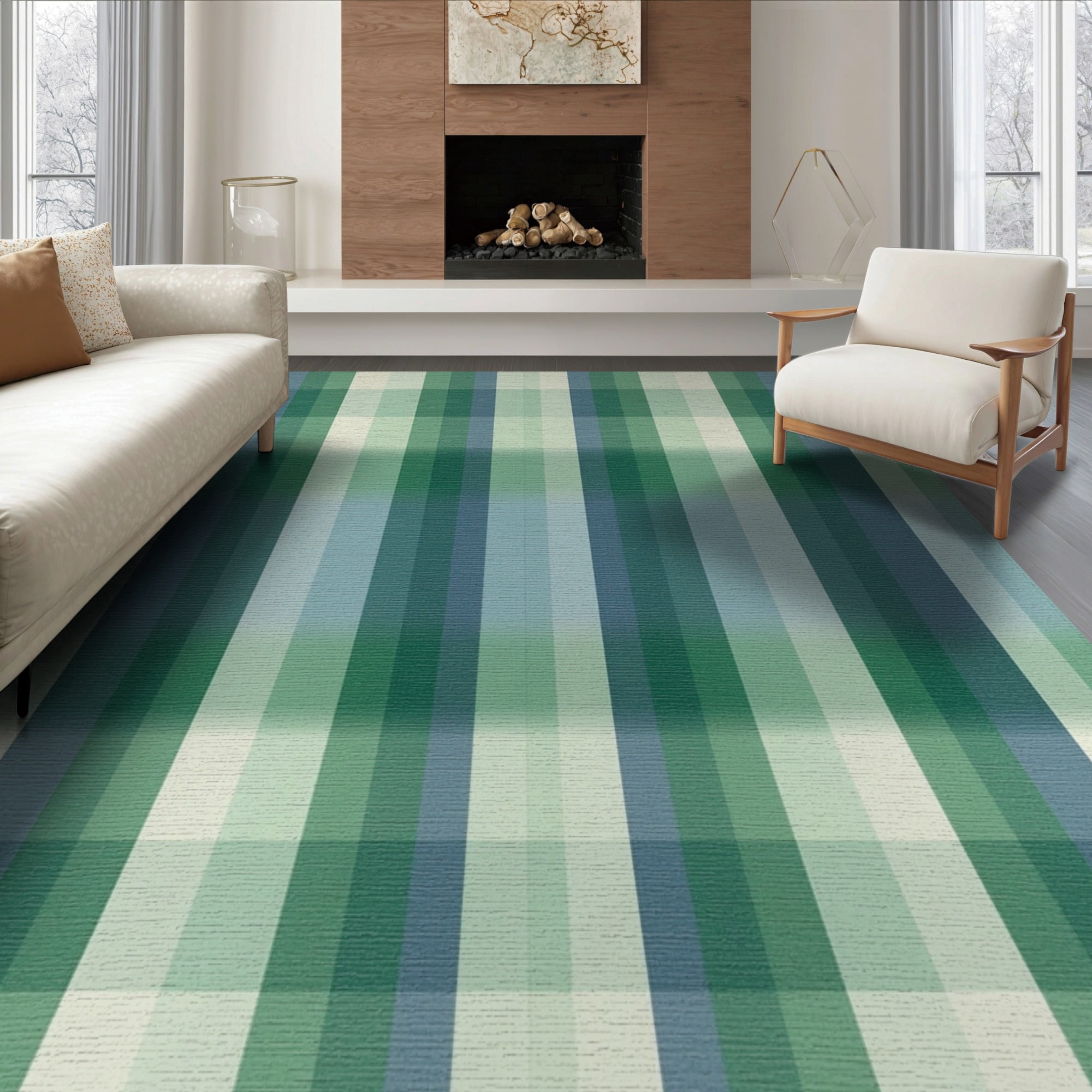 ODIKA 6'x9' Washable Area Rug Non-Slip, Chair-Friendly, Lime Striped ...