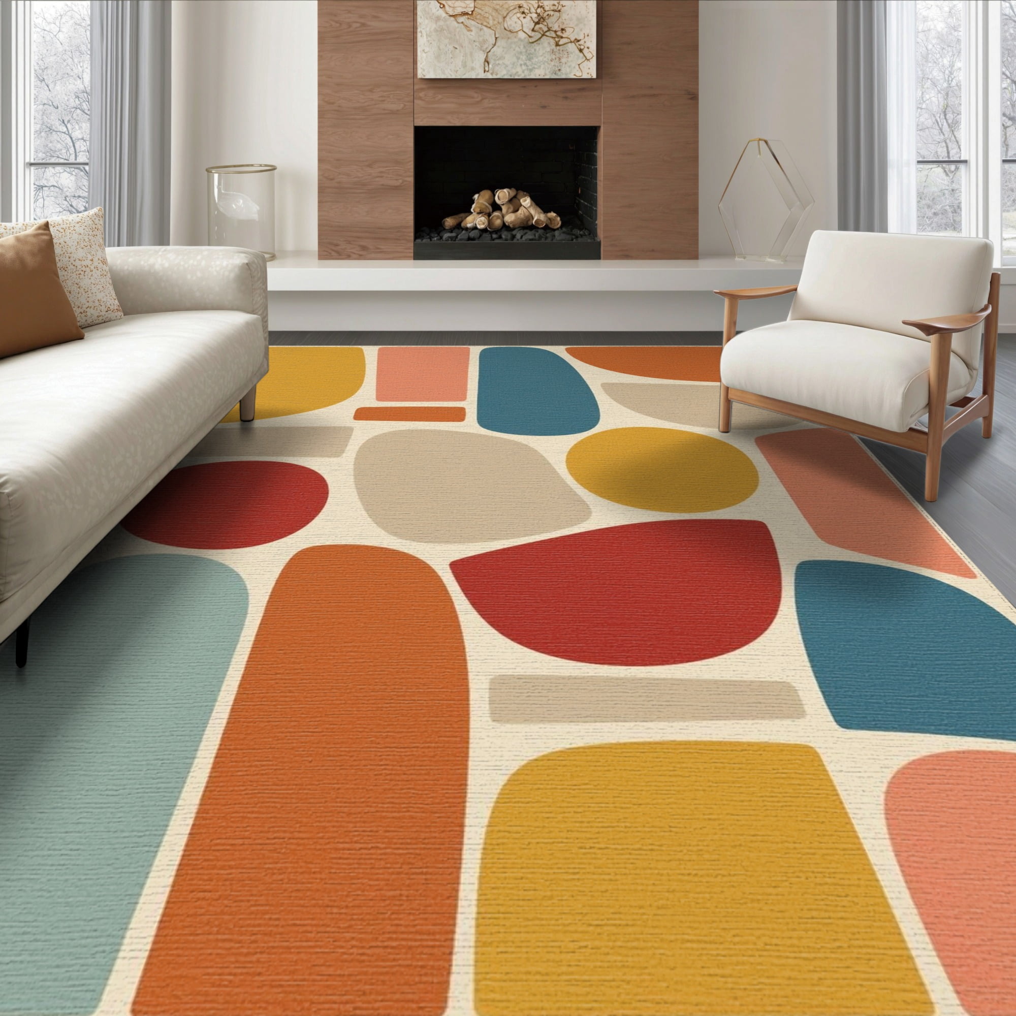 ODIKA 6'x9' Washable Area Rug Non-Slip, Easy Care, Multicolor Geometric ...