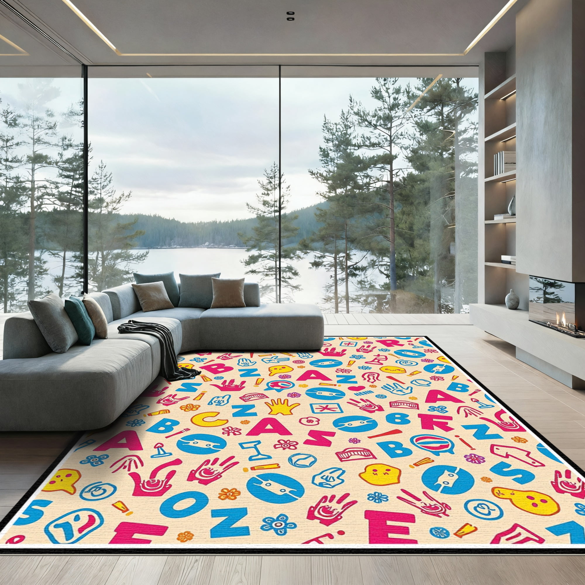 ODIKA 6'x9' Machine Washable Non-Slip Area Rug, Alphabet Adventure ...