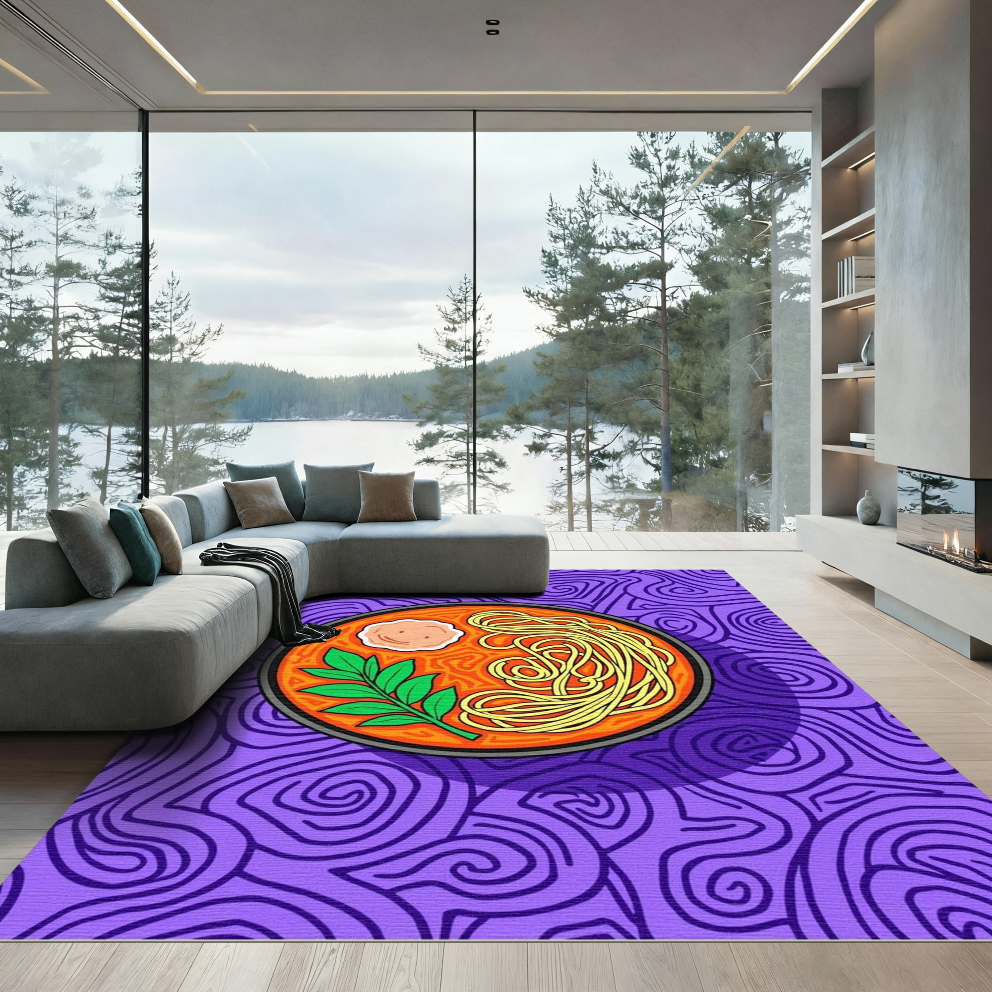 ODIKA 6'x9' Machine Washable Non-Slip Area Rug, Artistic Asian Noodle ...