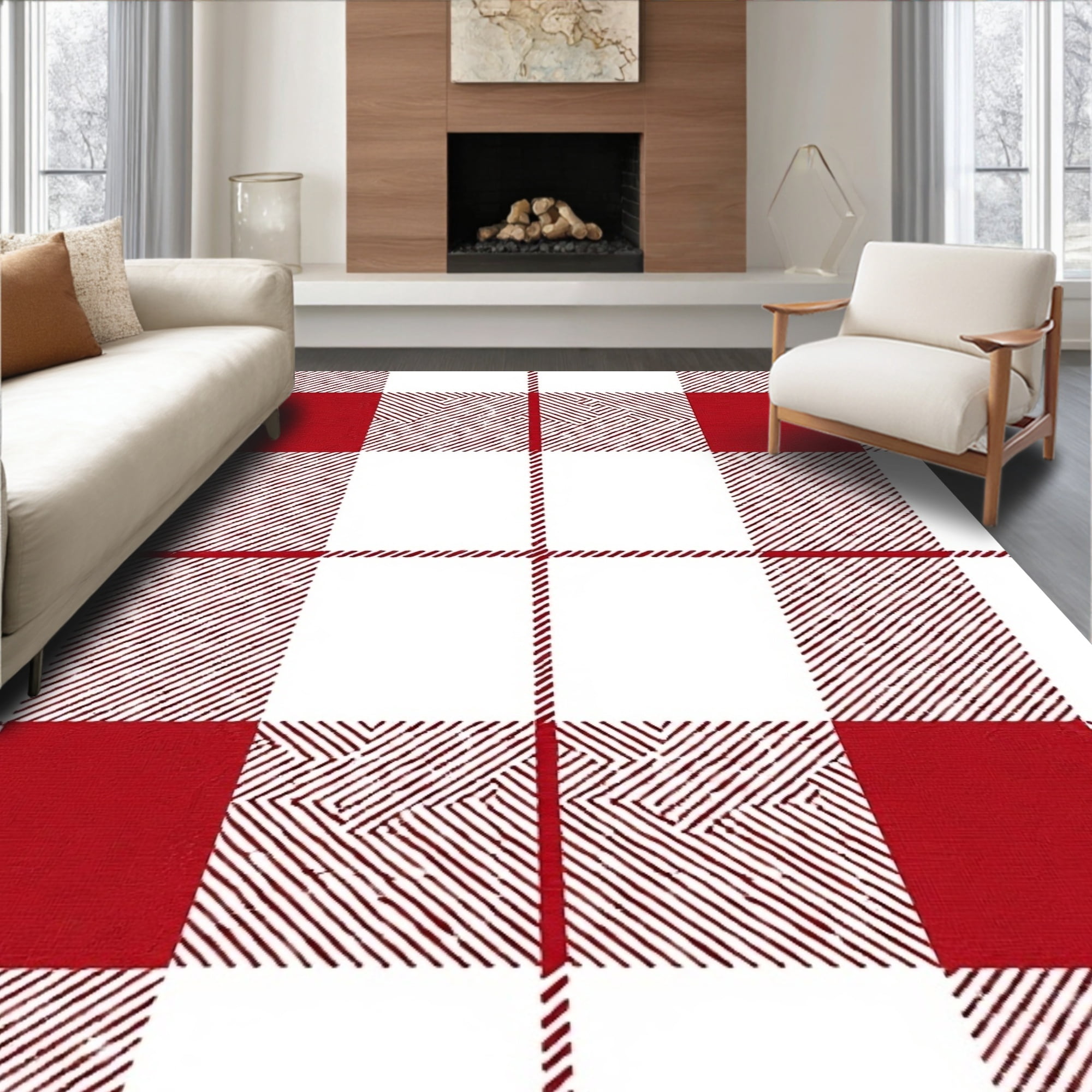 ODIKA 6x9 Machine Washable Non-Slip Area Rug, Bold Contrast Windowpane ...