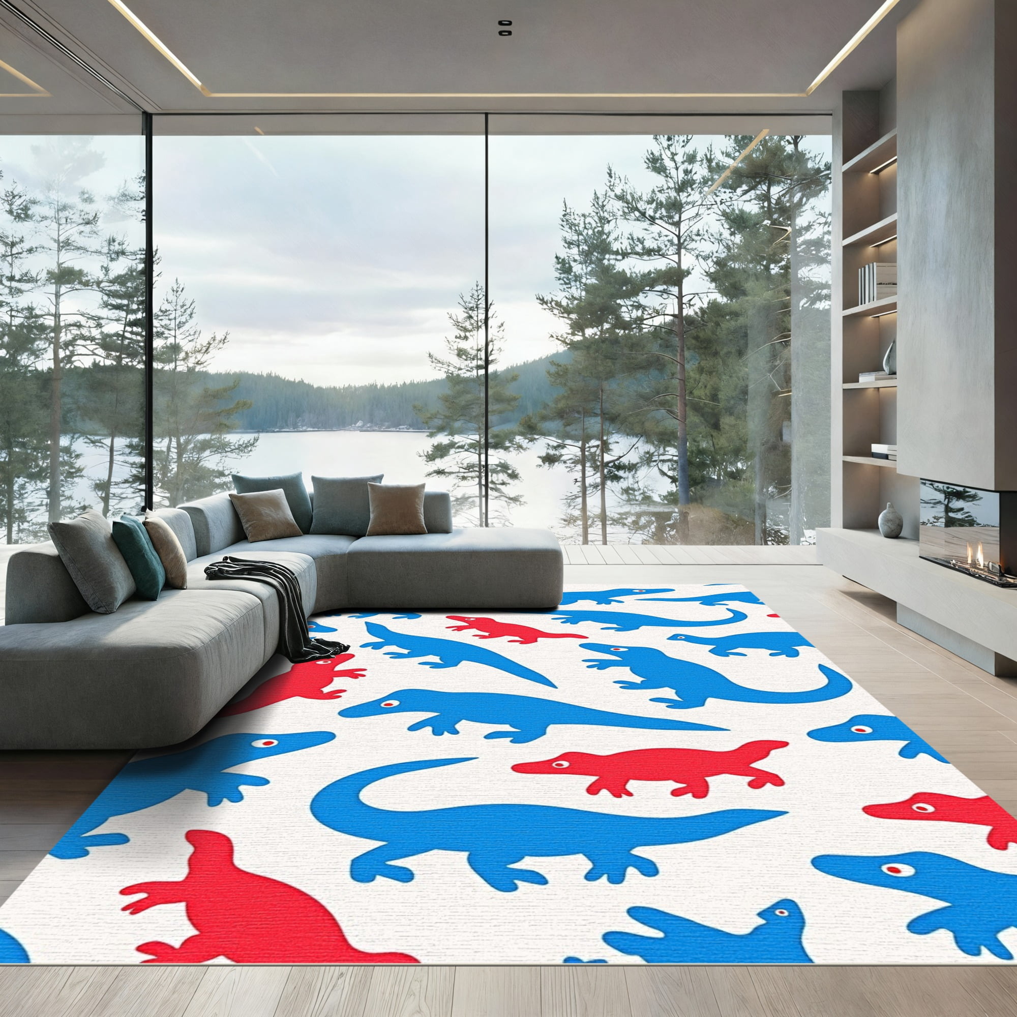 ODIKA 6'x9' Machine Washable Non-Slip Area Rug, Charming Dinosaur ...