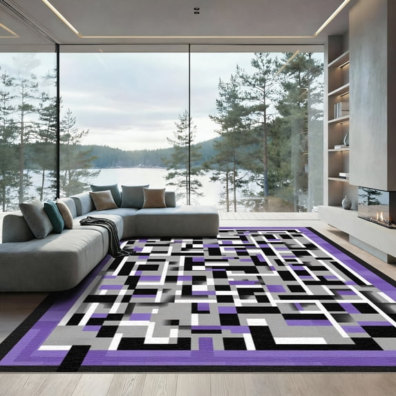 ODIKA 6'x9' Machine Washable Non-Slip Area Rug, Interlocking Checkered ...