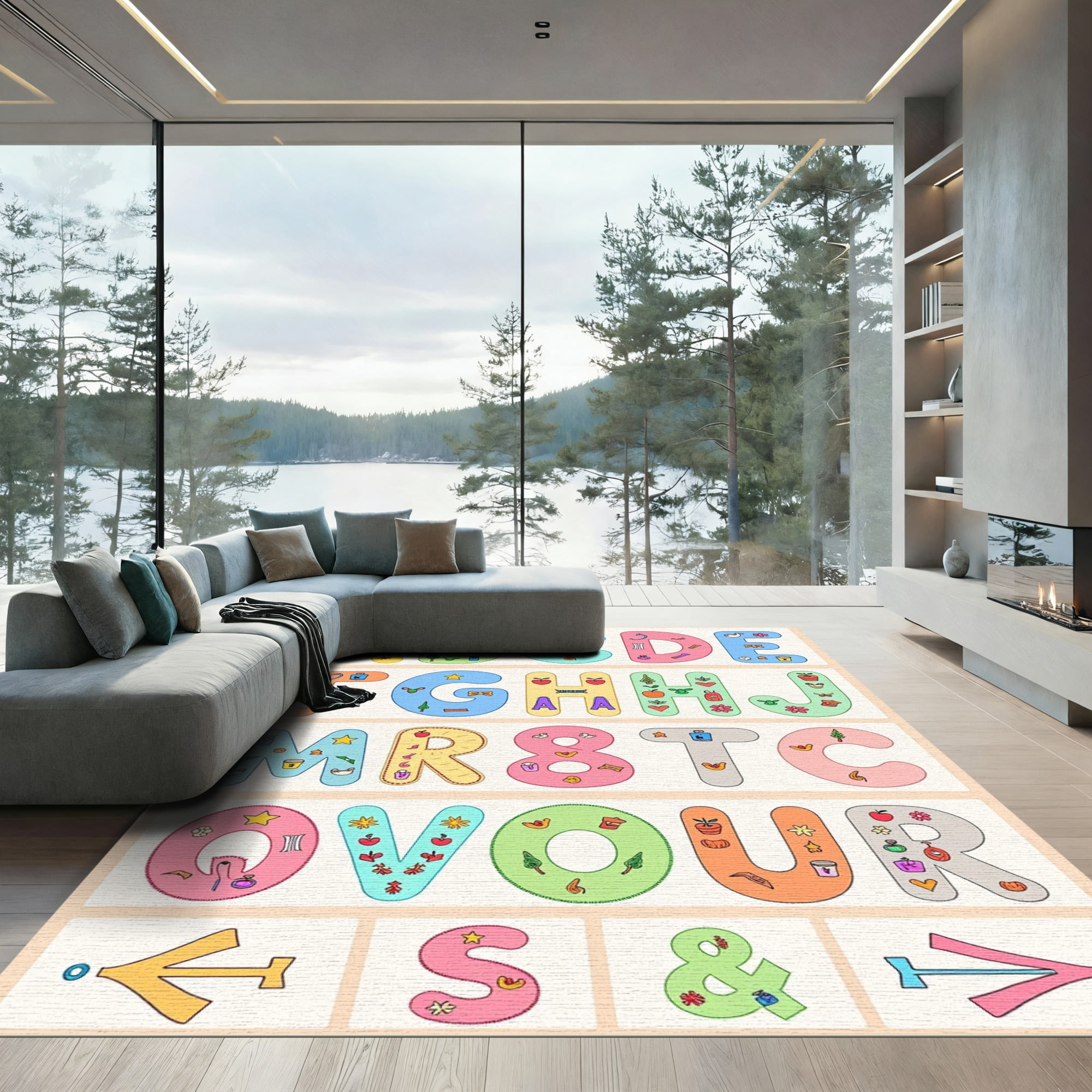 ODIKA 6'x9' Machine Washable Non-Slip Area Rug, Kindergarten Letter ...