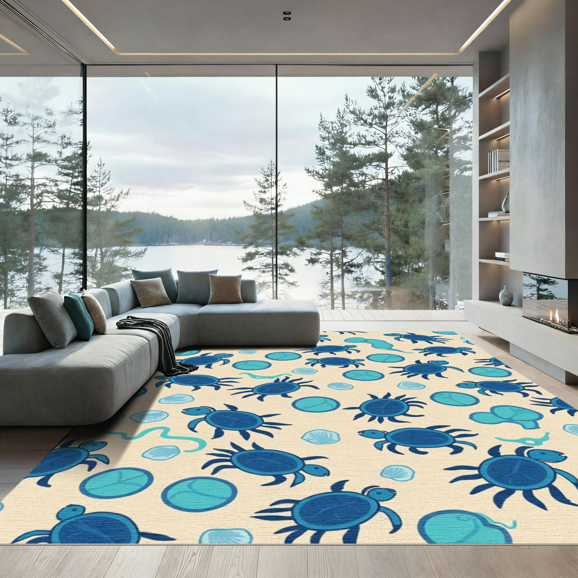ODIKA 6'x9' Machine Washable Non-Slip Area Rug, Playful Sea Creature ...