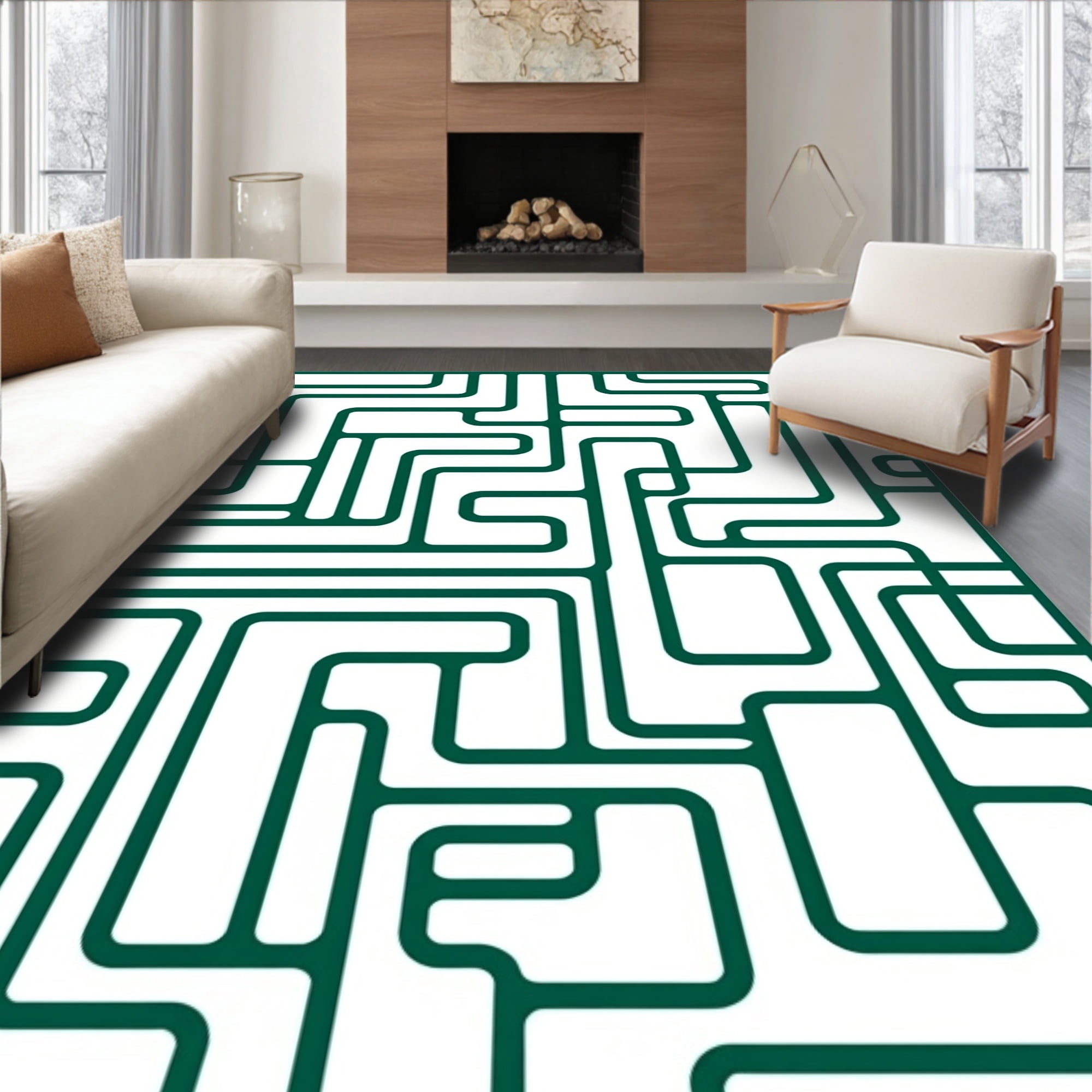 ODIKA 8' x 10' Machine Washable Non-Slip Area Rug, Geometric Maze High ...