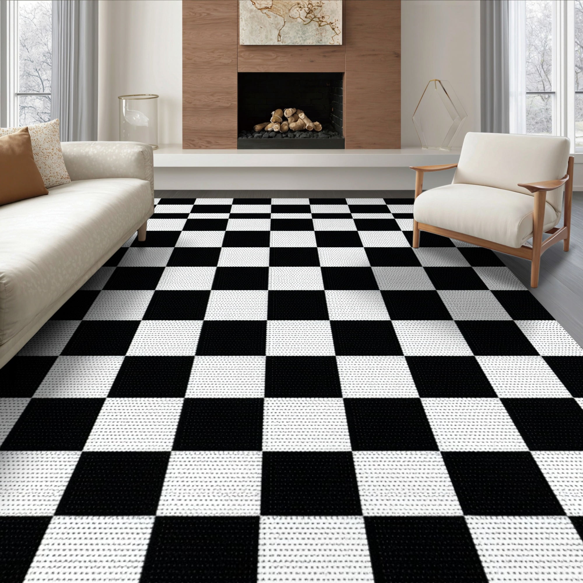 ODIKA 8'x10' Ultra-Soft Area Rug, Grid Checkered Race Contemporary ...