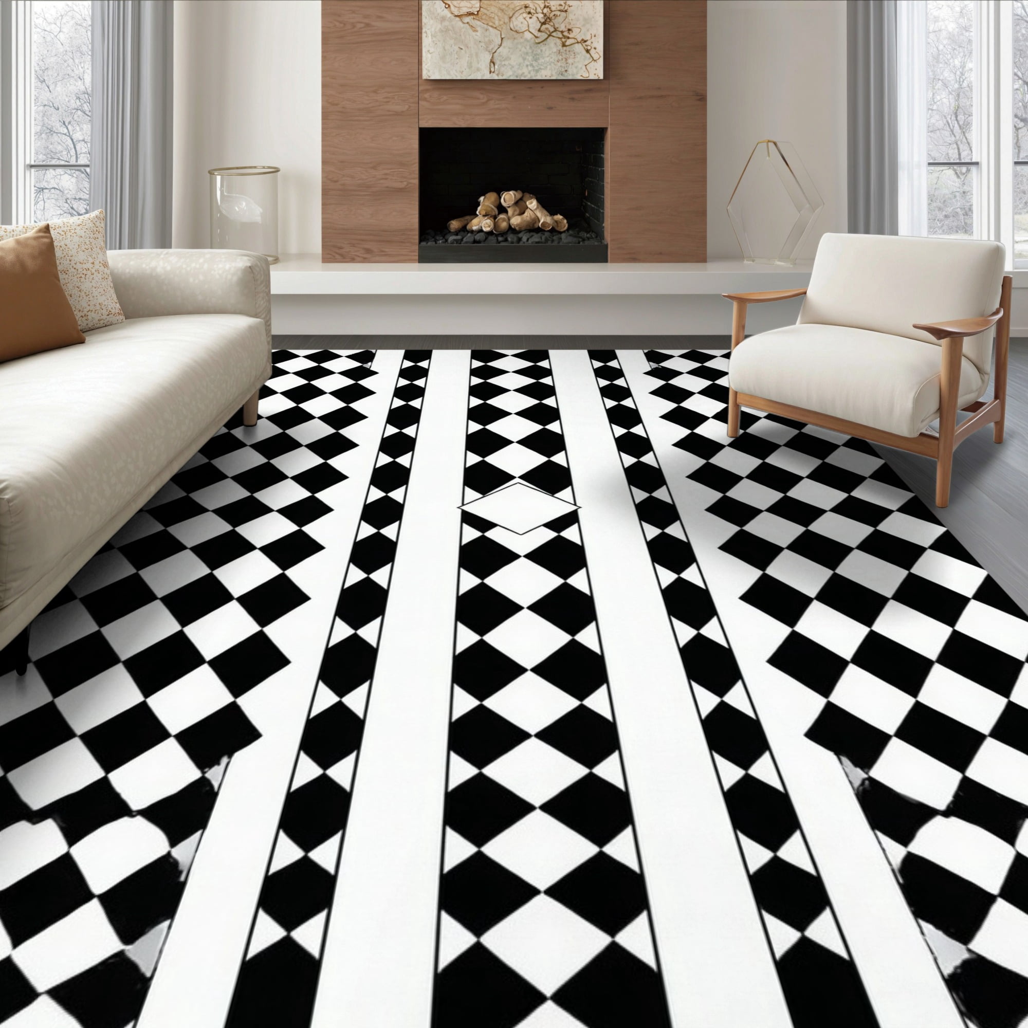 ODIKA 8'x10' Ultra-Soft Area Rug, Grid Race Checkered Checkerboard Bold ...