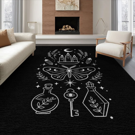 ODIKA 8'x10' Washable Area Rug Non-Slip Chair-Friendly Mat Black White ...
