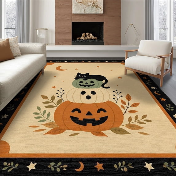 ODIKA 8'x10' Washable Area Rug Non-Slip Chair-Friendly Mat Orange Black ...