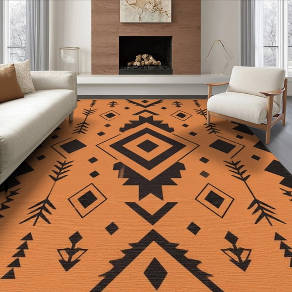 ODIKA 8'x10' Washable Area Rug Non-Slip Chair-Friendly Mat Orange Black ...