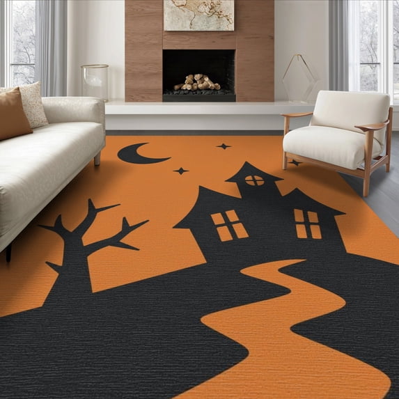 ODIKA 8'x10' Washable Area Rug Non-Slip Chair-Friendly Mat Orange Black ...