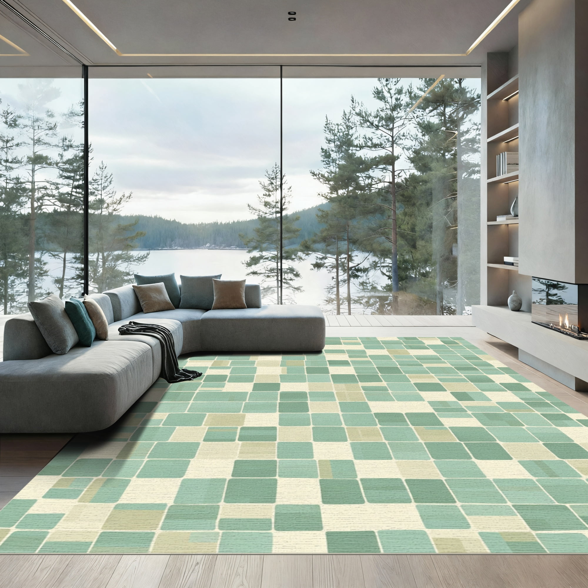 ODIKA 8'x10' Machine Washable Non-Slip Area Rug, Celadon Mosaic ...