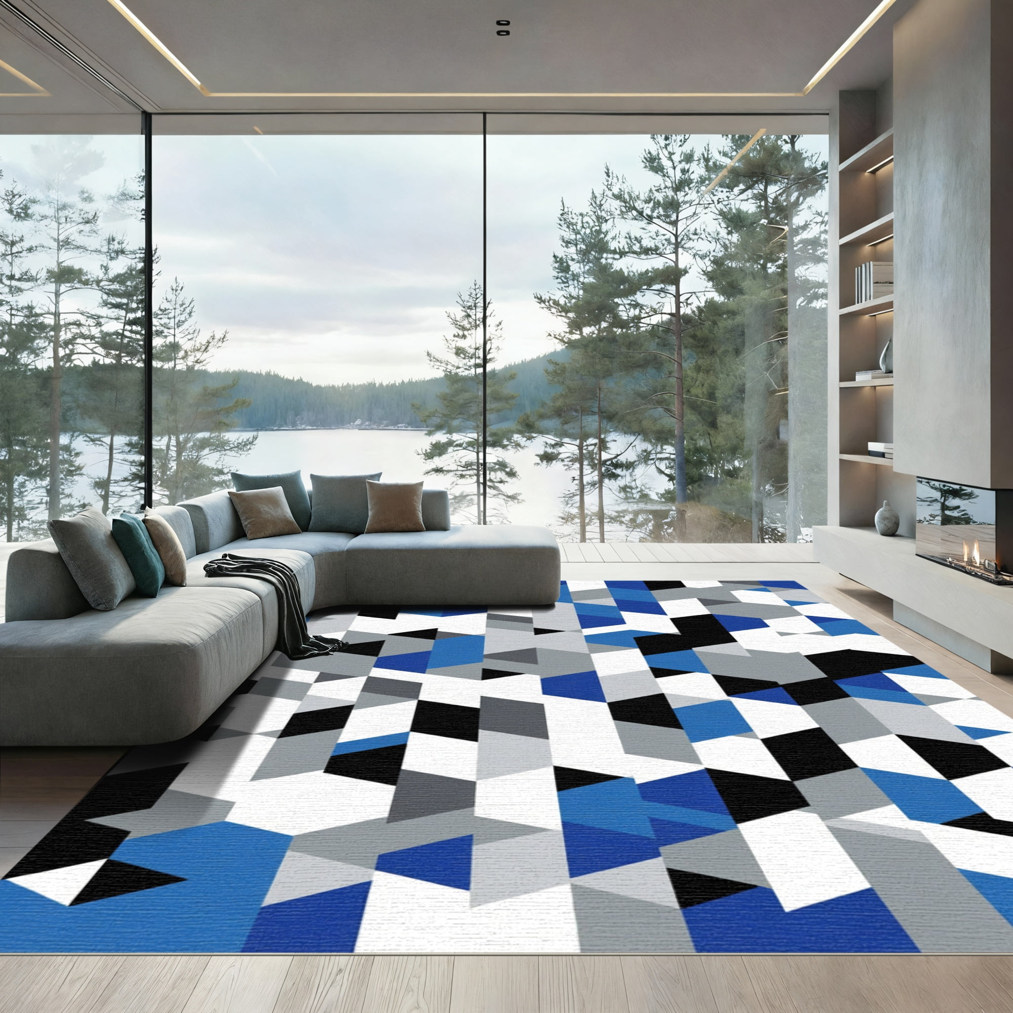 ODIKA 8'x10' Machine Washable Non-Slip Area Rug, Contemporary Abstract ...