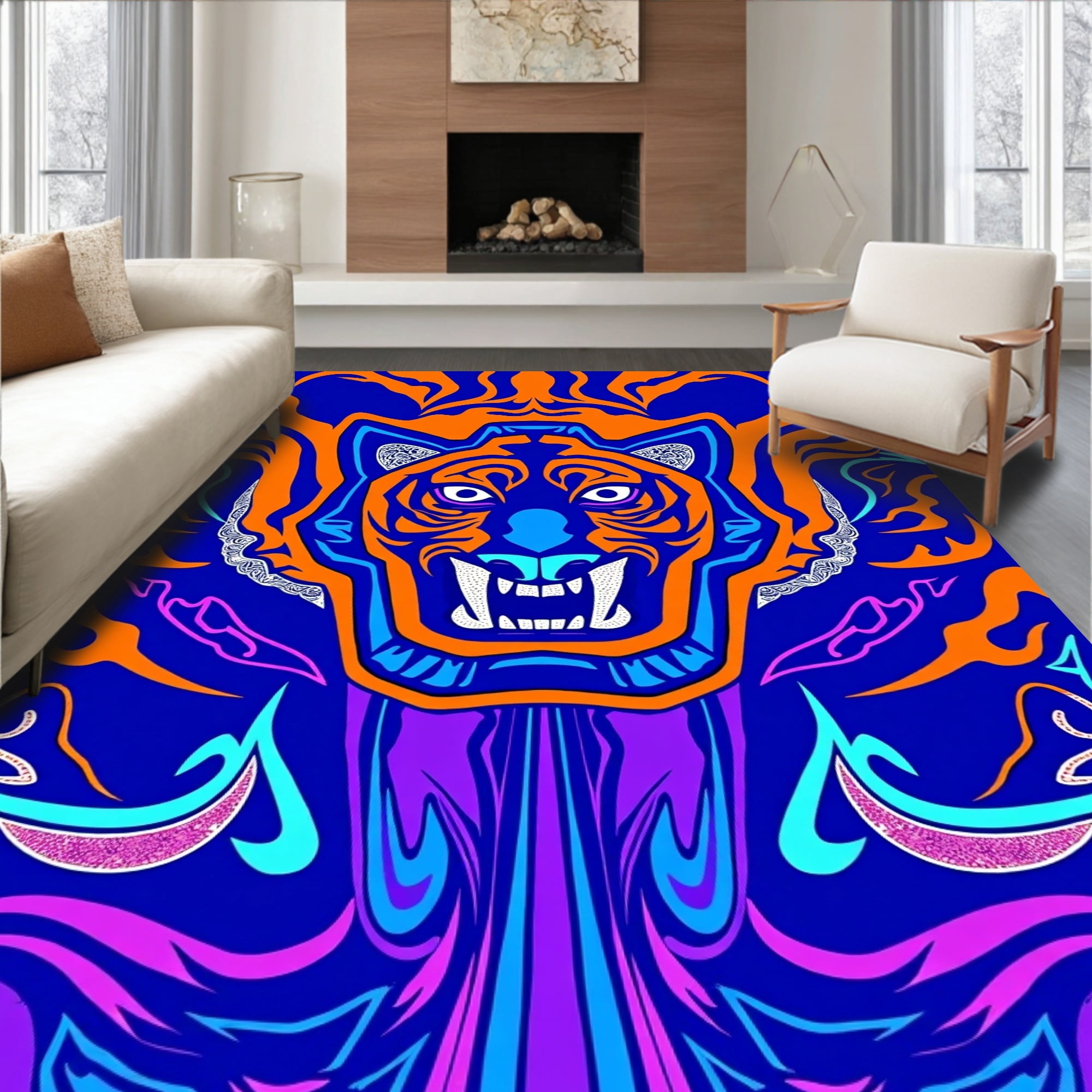 ODIKA 8'x10' Machine Washable Non-Slip Area Rug, Cosmic Tiger Roar ...