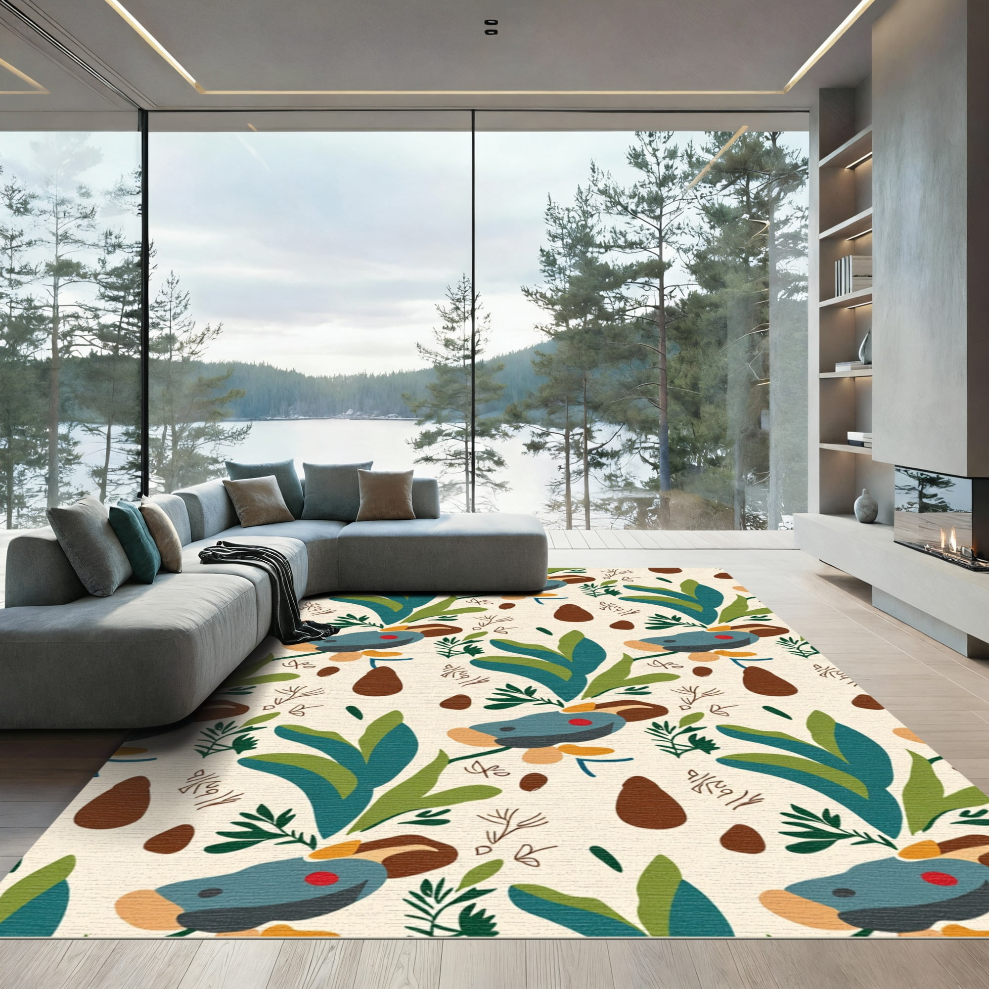 ODIKA 8'x10' Machine Washable Non-Slip Area Rug, Forest Floor Fun ...