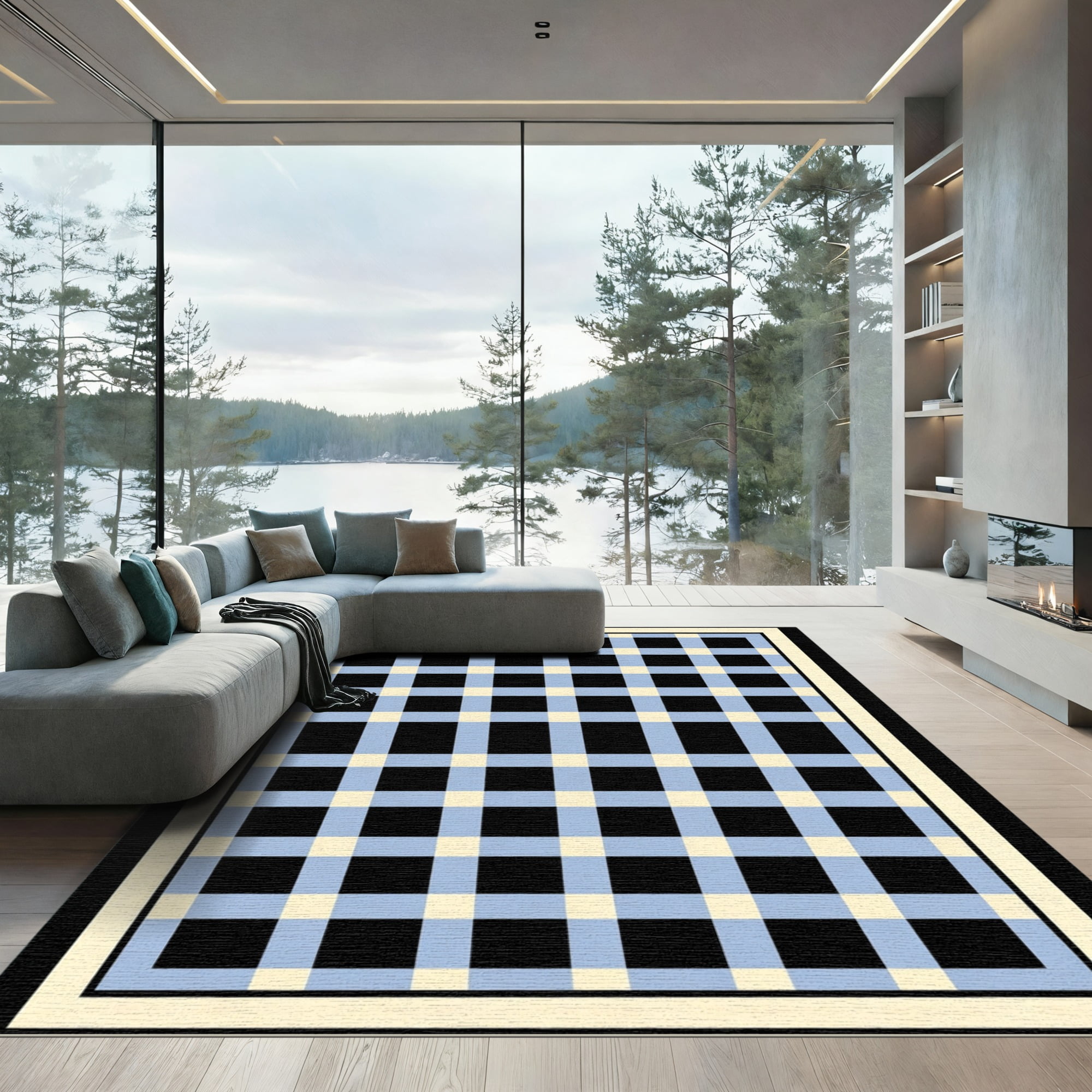 ODIKA 8'x10' Machine Washable Non-Slip Area Rug, Geometric Light Blue ...