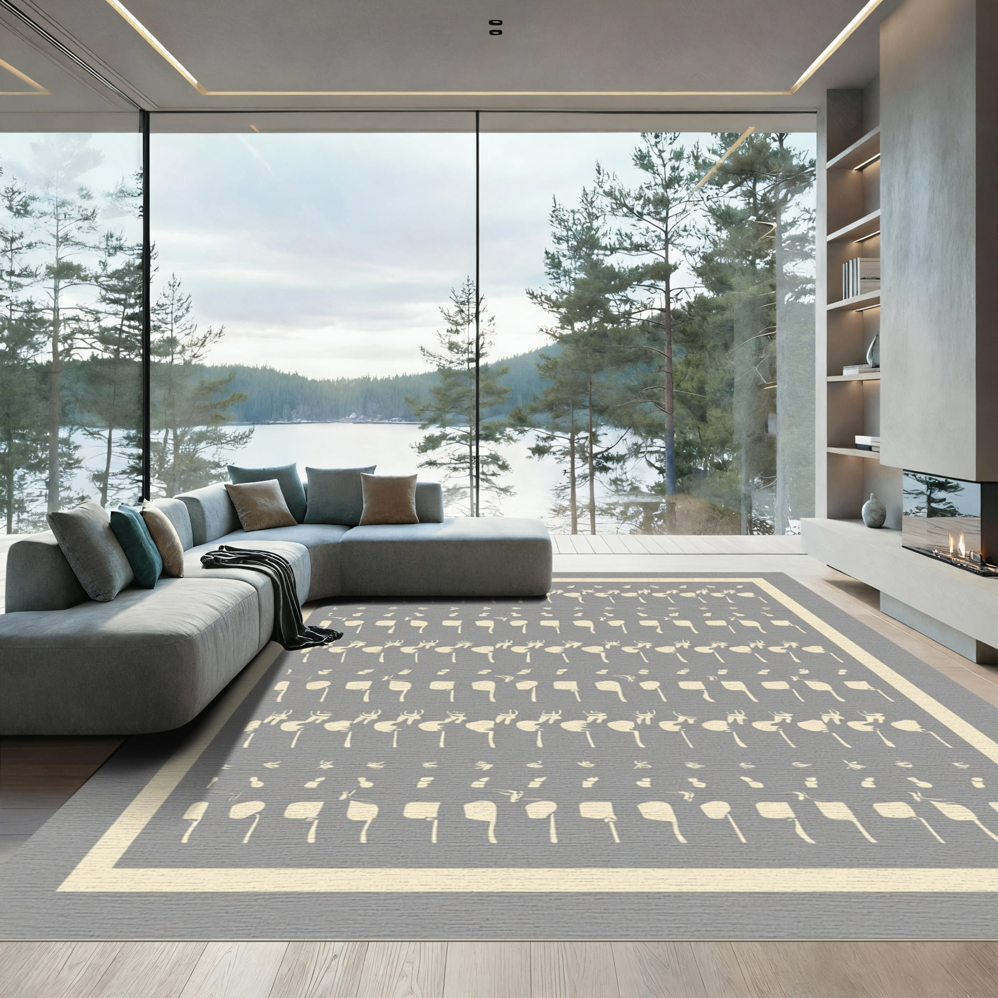 ODIKA 8x10 Machine Washable Non-Slip Area Rug, Neutral Tone Antelope ...