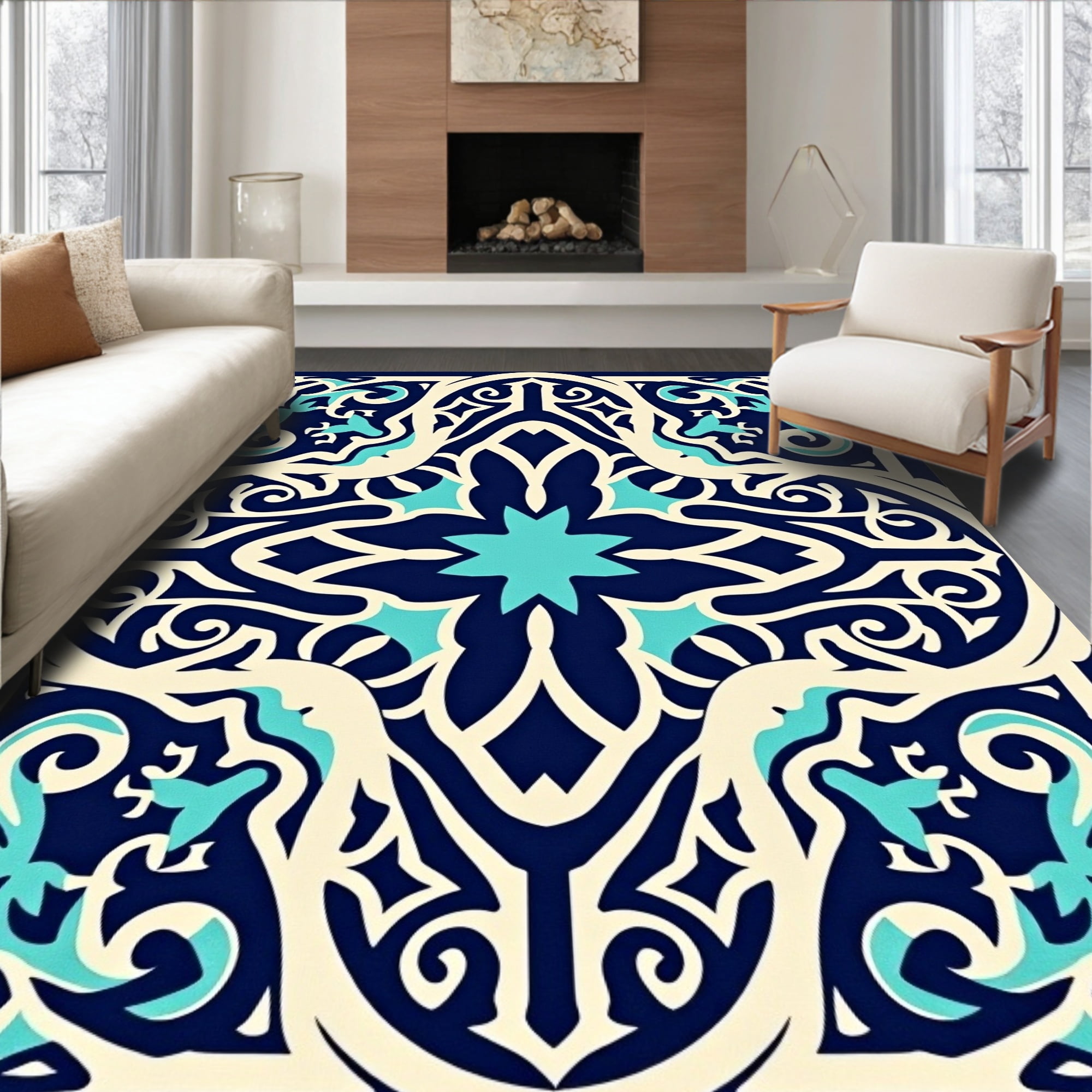ODIKA 8x10 Machine Washable Non-Slip Area Rug, Seashore Nautilus and ...