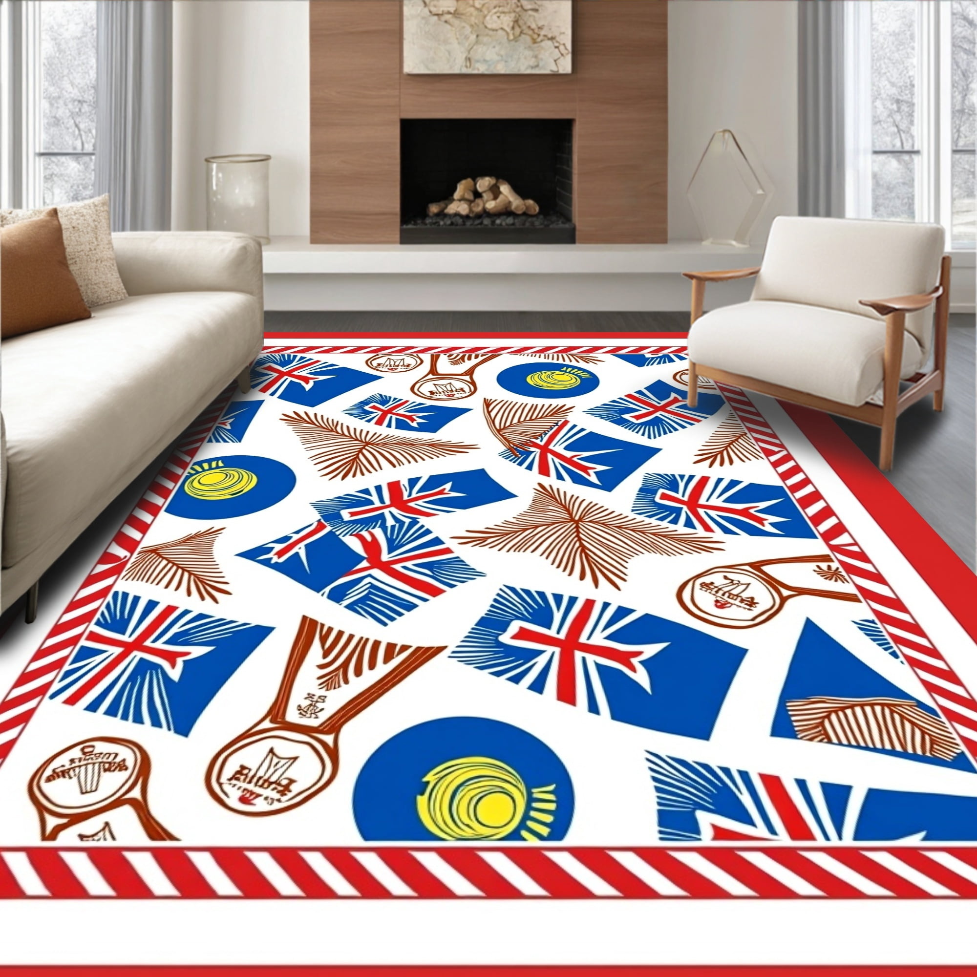 ODIKA 8x10 Machine Washable Non-Slip Area Rug, Team Spirit Pennant ...