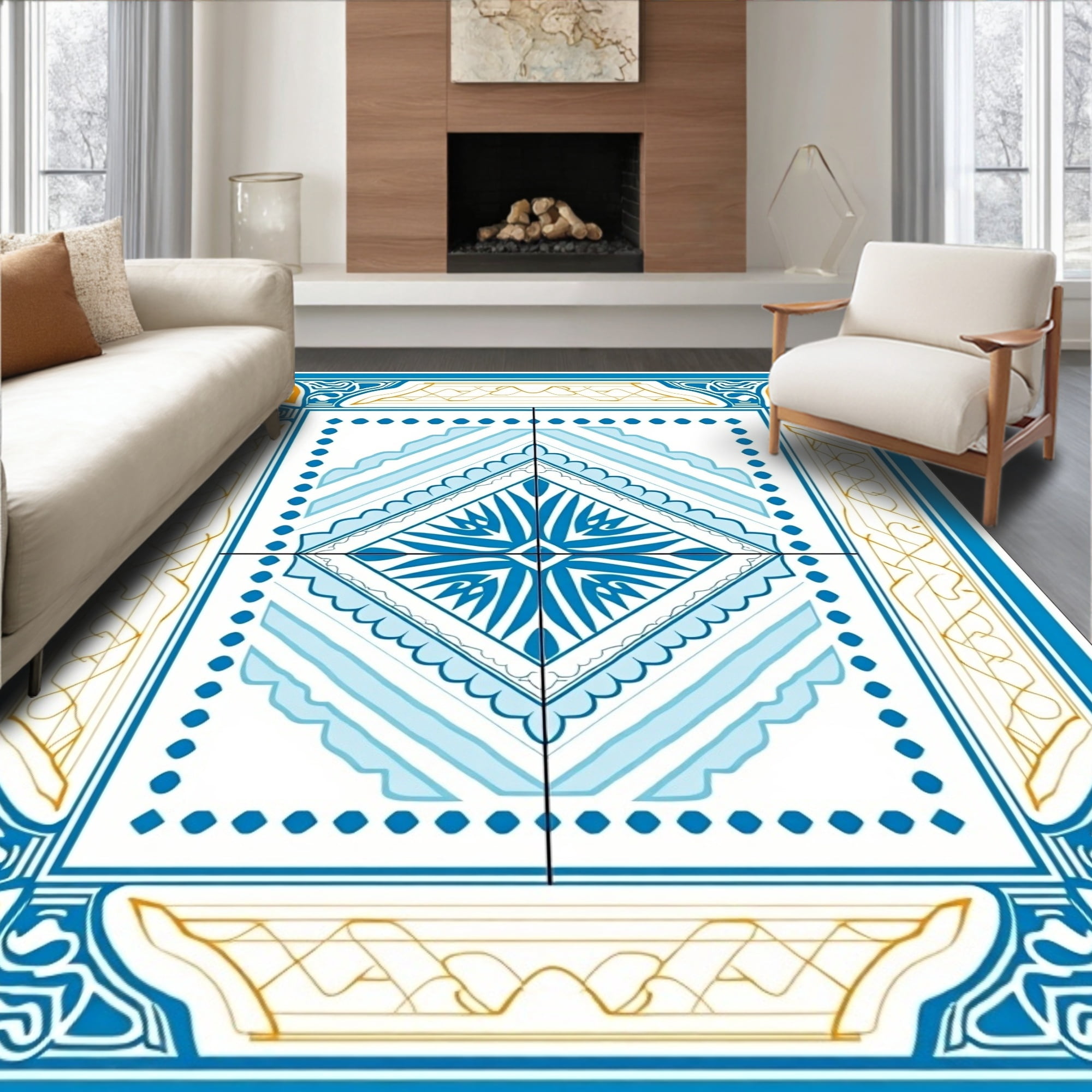 ODIKA 8x10 Machine Washable Non-Slip Area Rug, Tile Inspired Sala with ...
